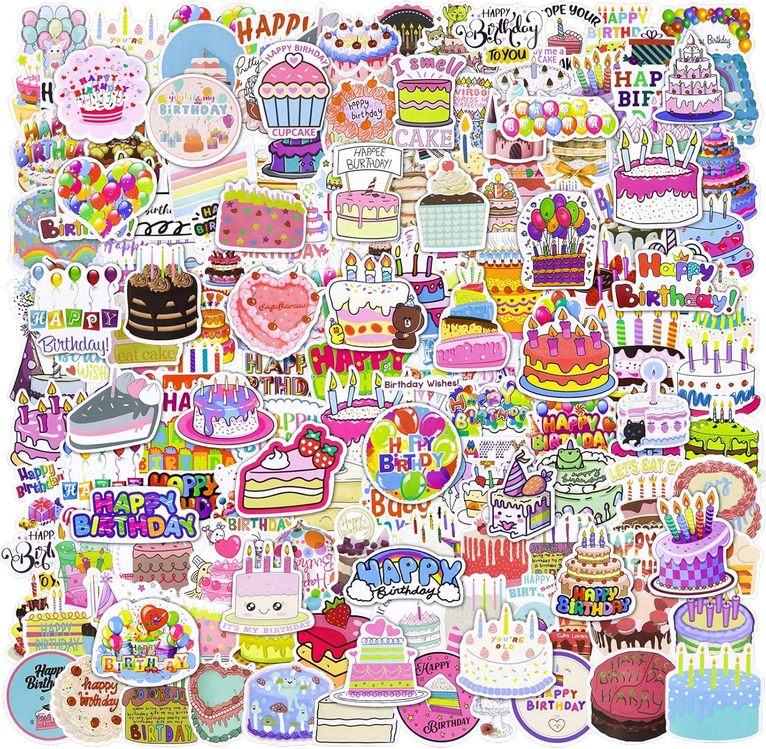 Amazon.com: Happy Birthday Cake Stickers - 156 Pcs Pink Birthday Party ...
