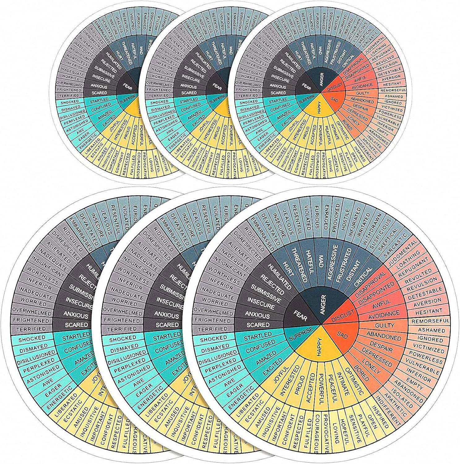 Amazon.com: 6 Pieces Feelings Wheel Vinyl Sticker 6 Inches 3.2 Inches ...