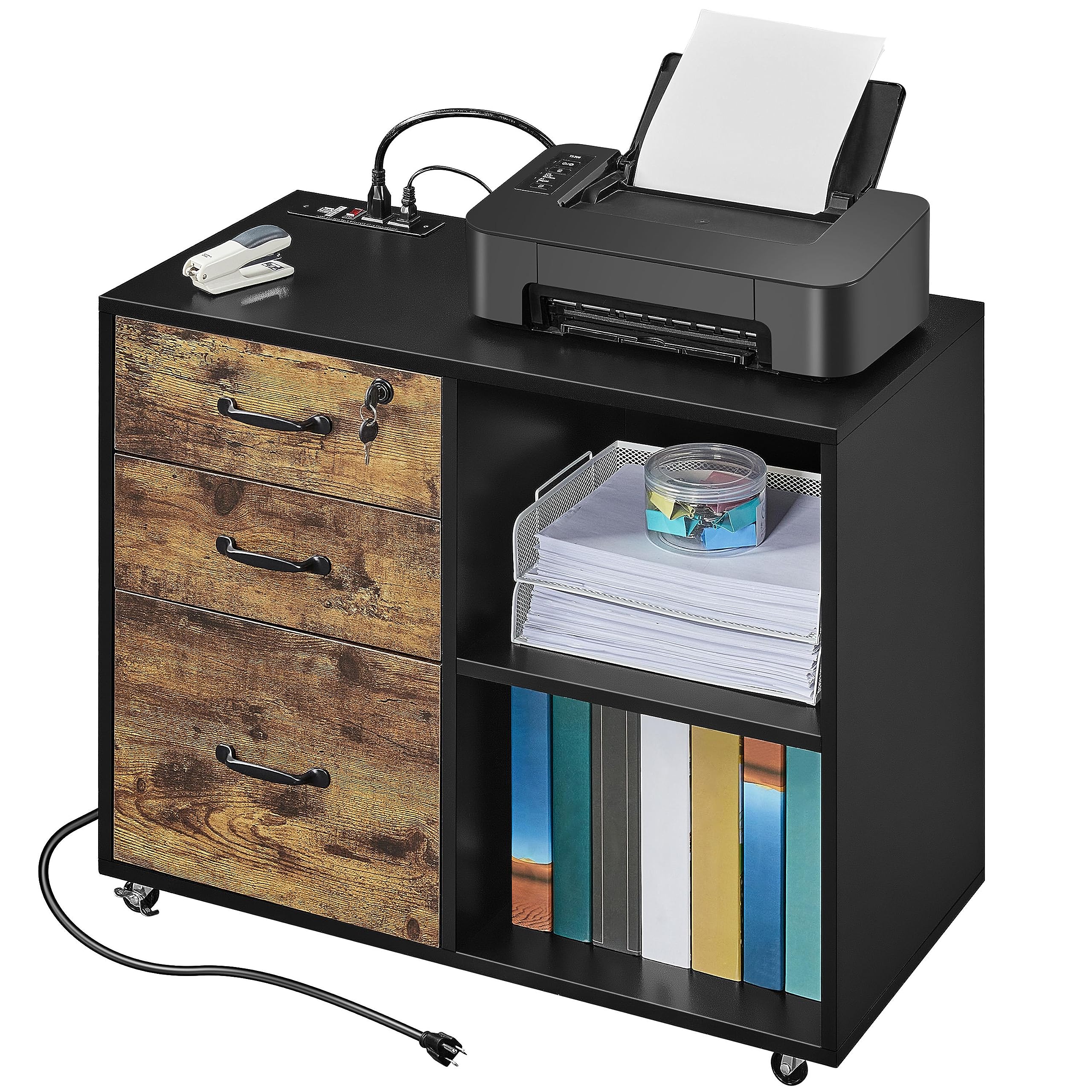 Amazon.com: Yaheetech lateral Filing Cabinet with Power Outlet Mobile ...