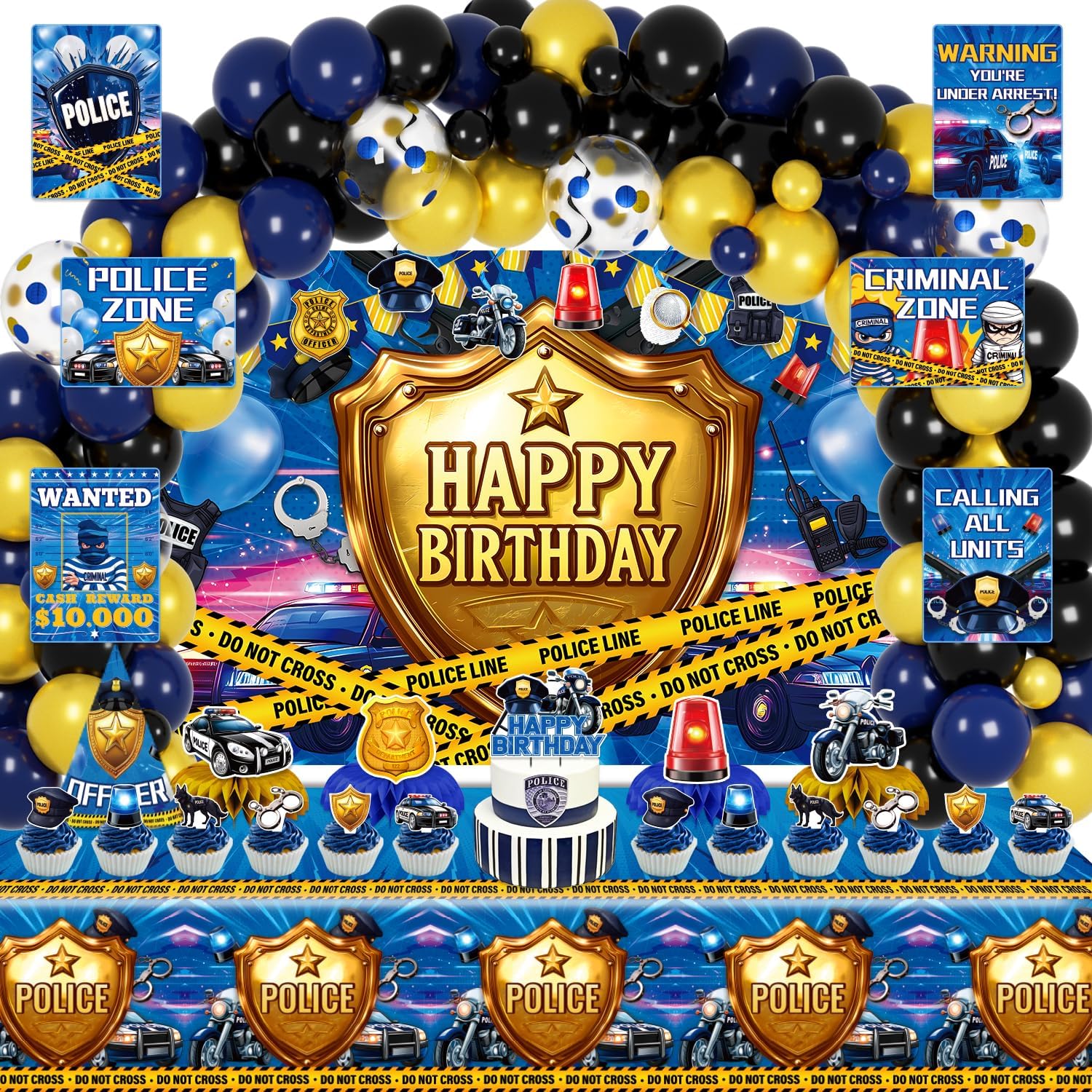 Amazon.com: Mpanwen Police Birthday Party Decorations, 112Pcs Police ...