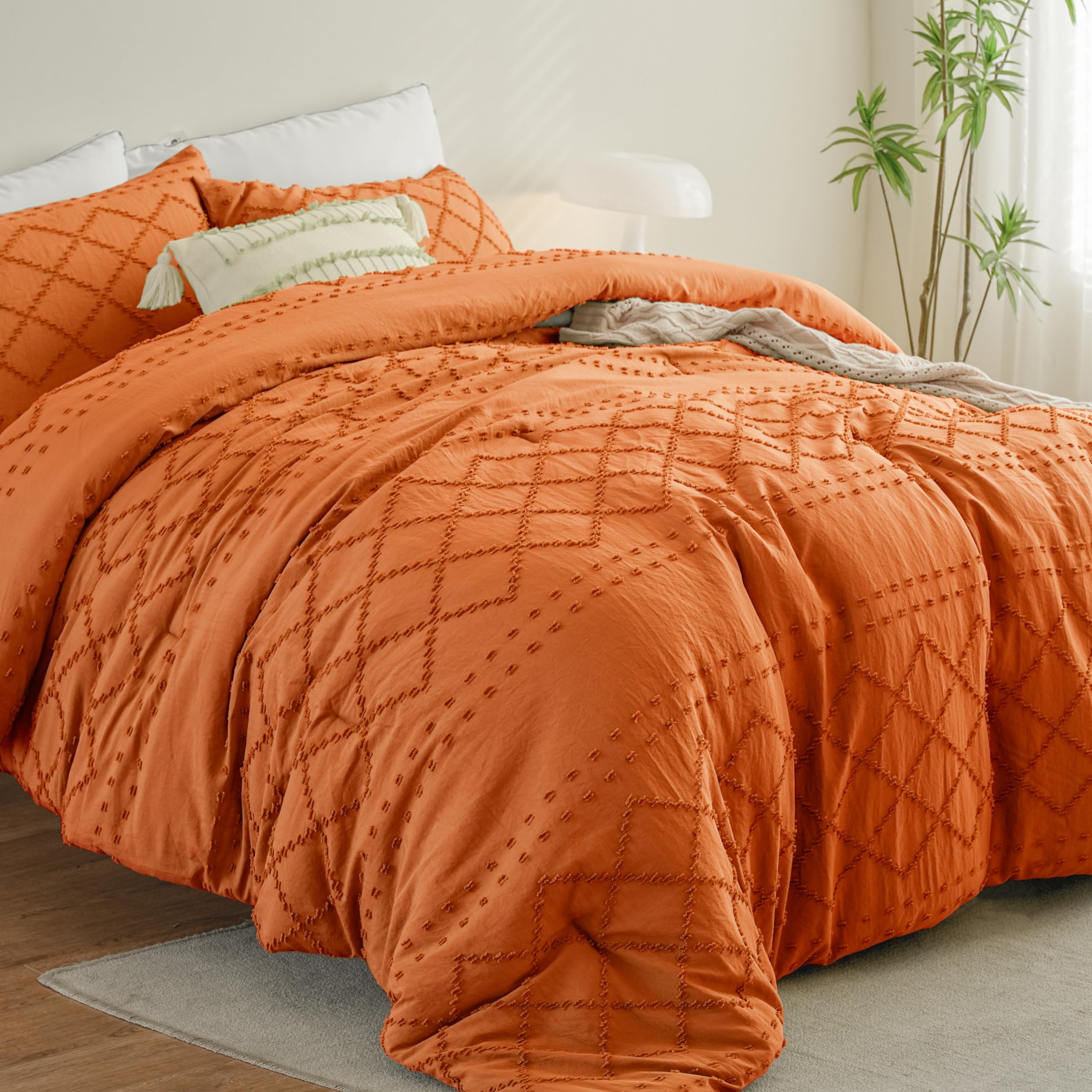 ELNIDO QUEEN® Tufted Boho Comforter Set Queen 1 Pieces Burnt Orange ...