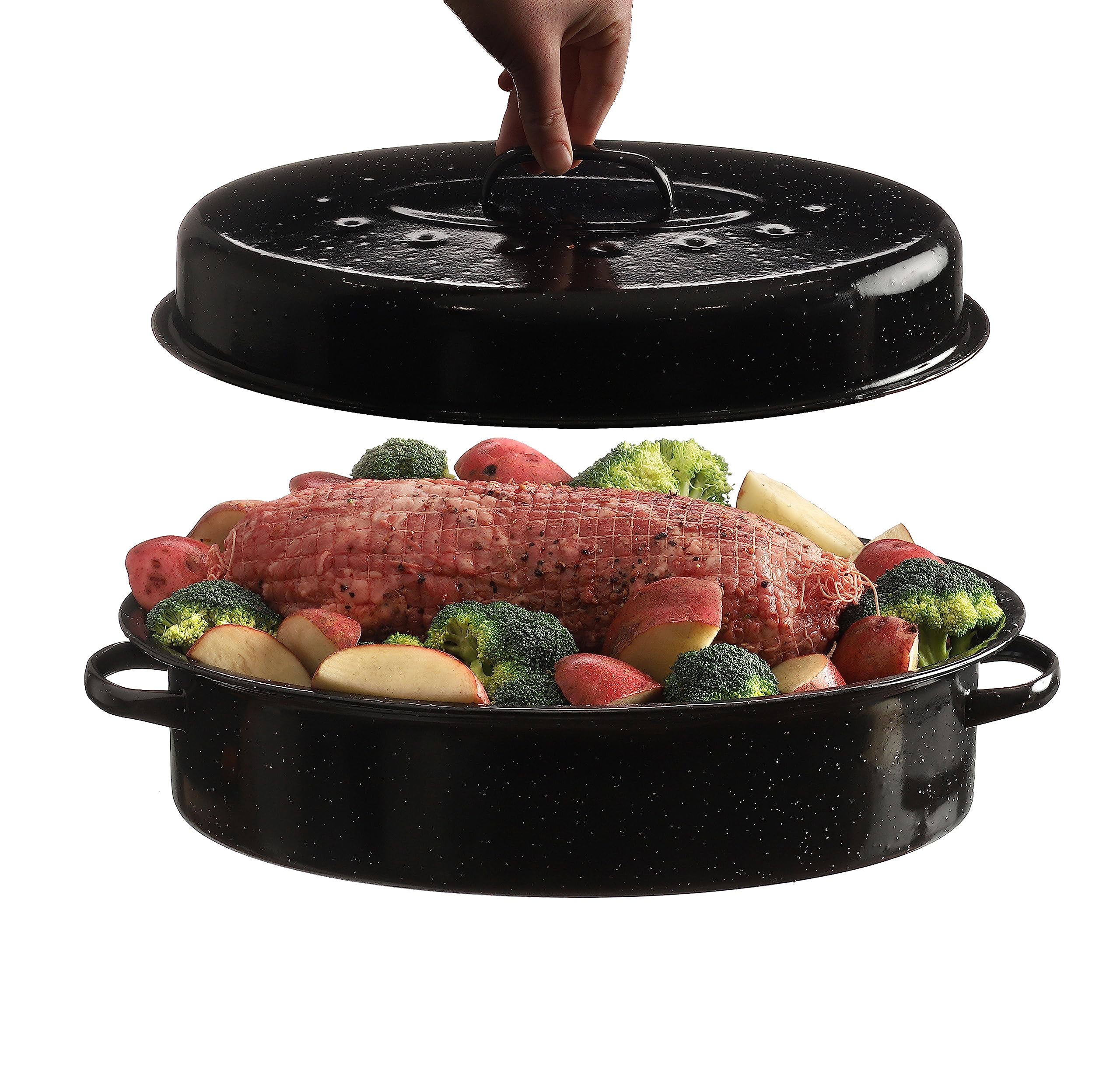 GOURMEX Black Ceramic Enamel Coated Roasting Pan | Dutch Oven Pot with ...