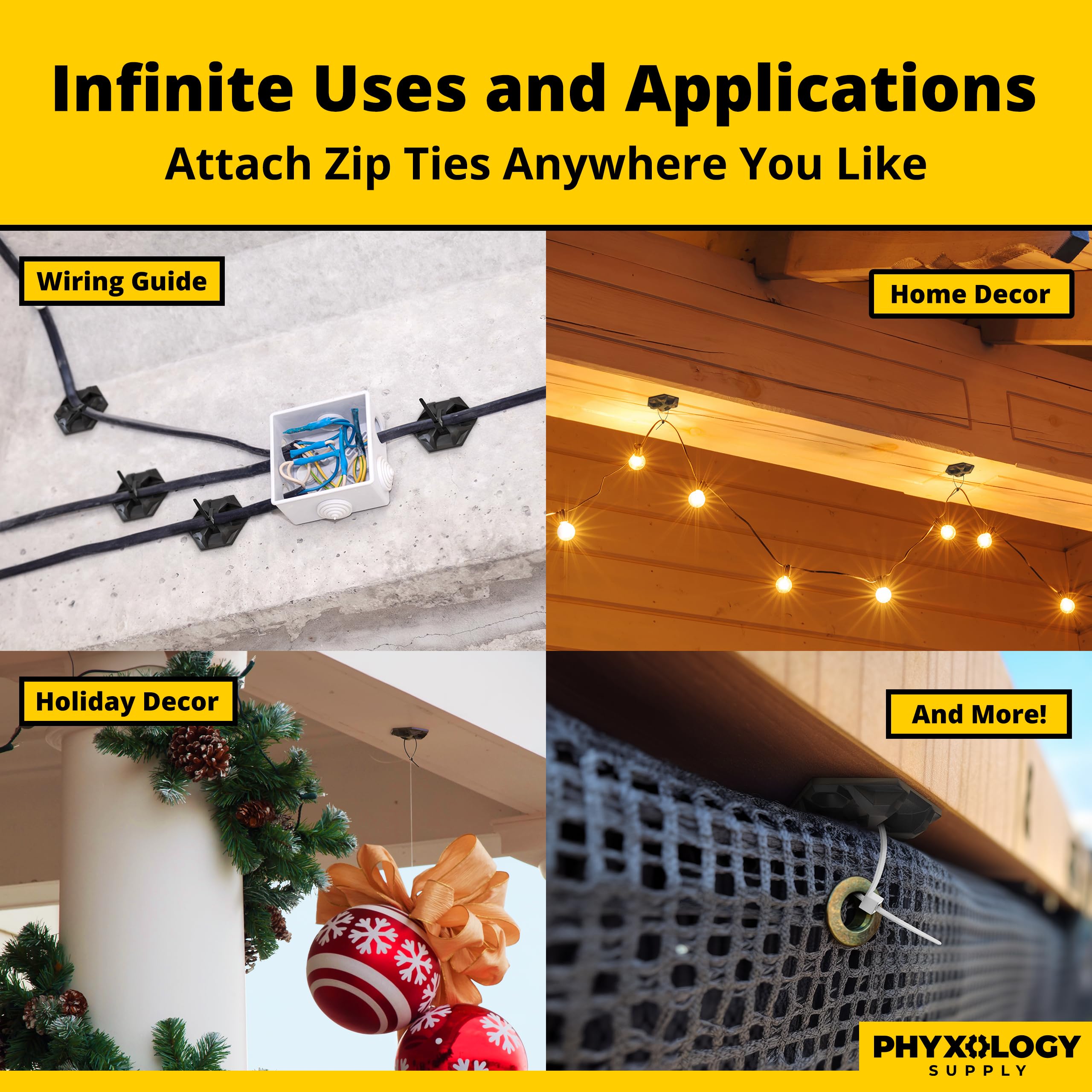 Snapklik.com : Rugged, Stylish Adhesive XL Zip Tie Mounts 100 Pack ...