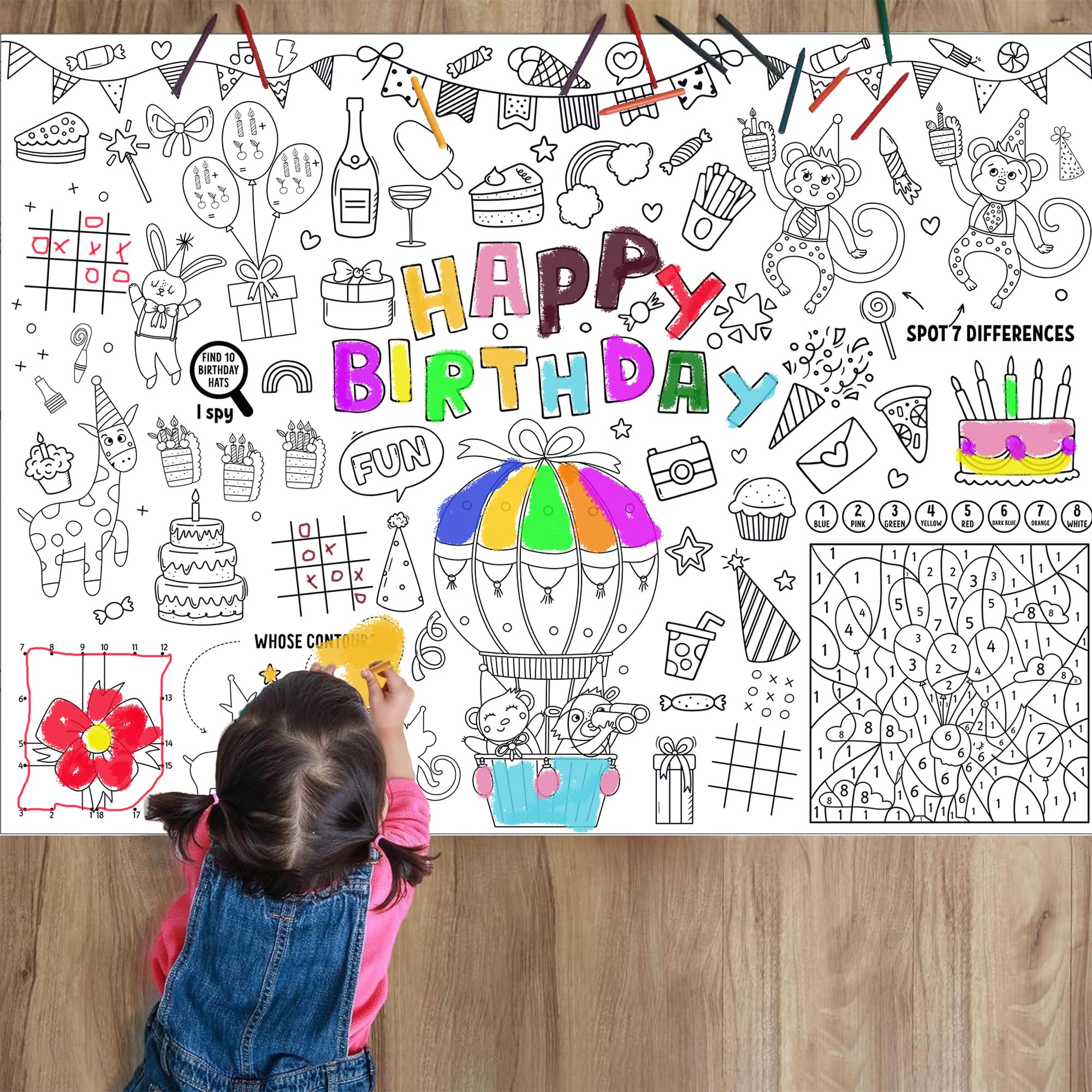 Amazon.com: Birthday Coloring Poster for Kids Happy Birthday Poster for ...