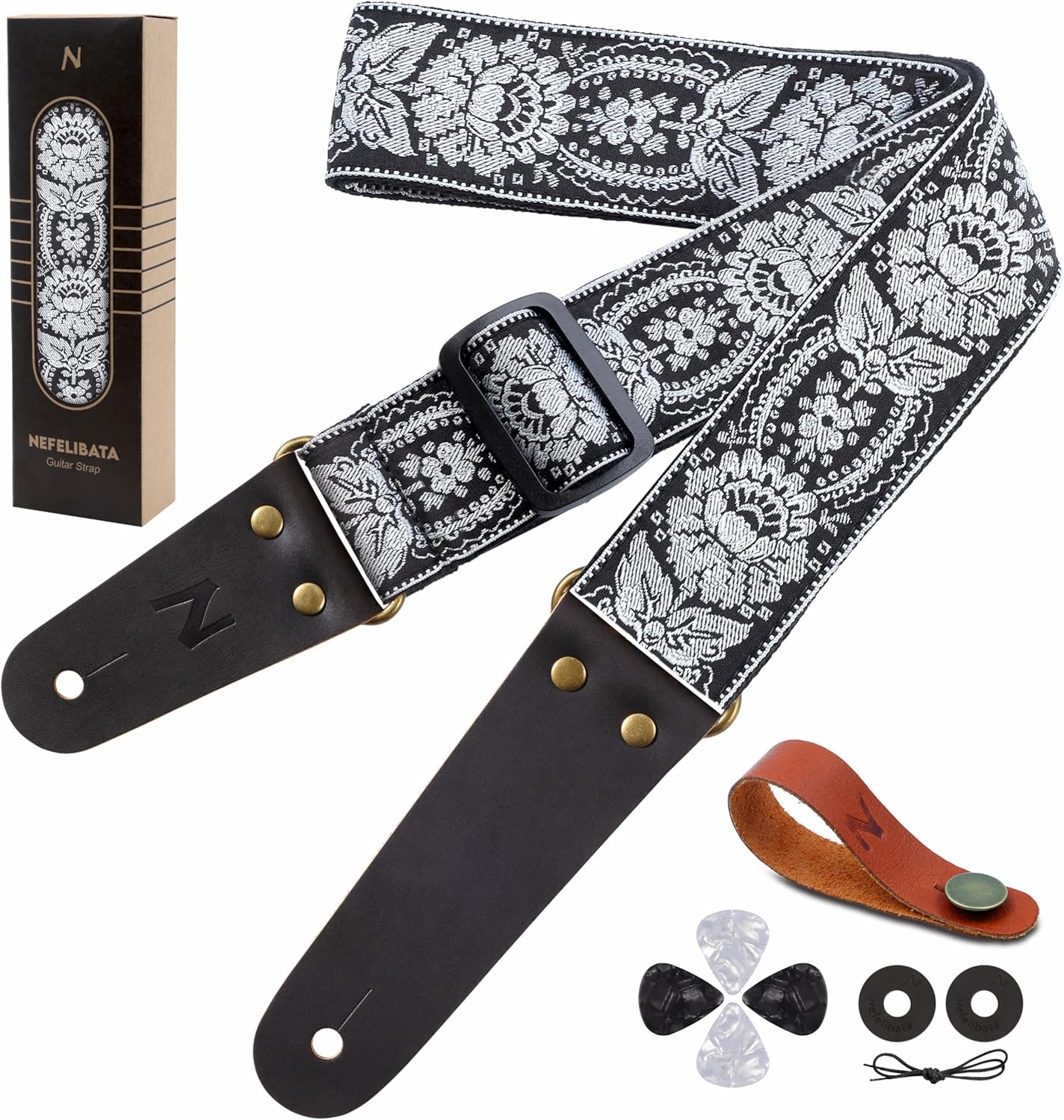 Amazon.com: Nefelibata Guitar Strap, Vintage Embroidered Cotton Guitar ...