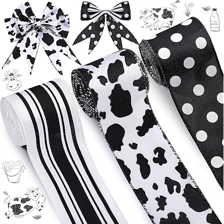 Amazon.com: Cow Print Wired Ribbon 3 Rolls Christmas Cowhide Ribbon ...
