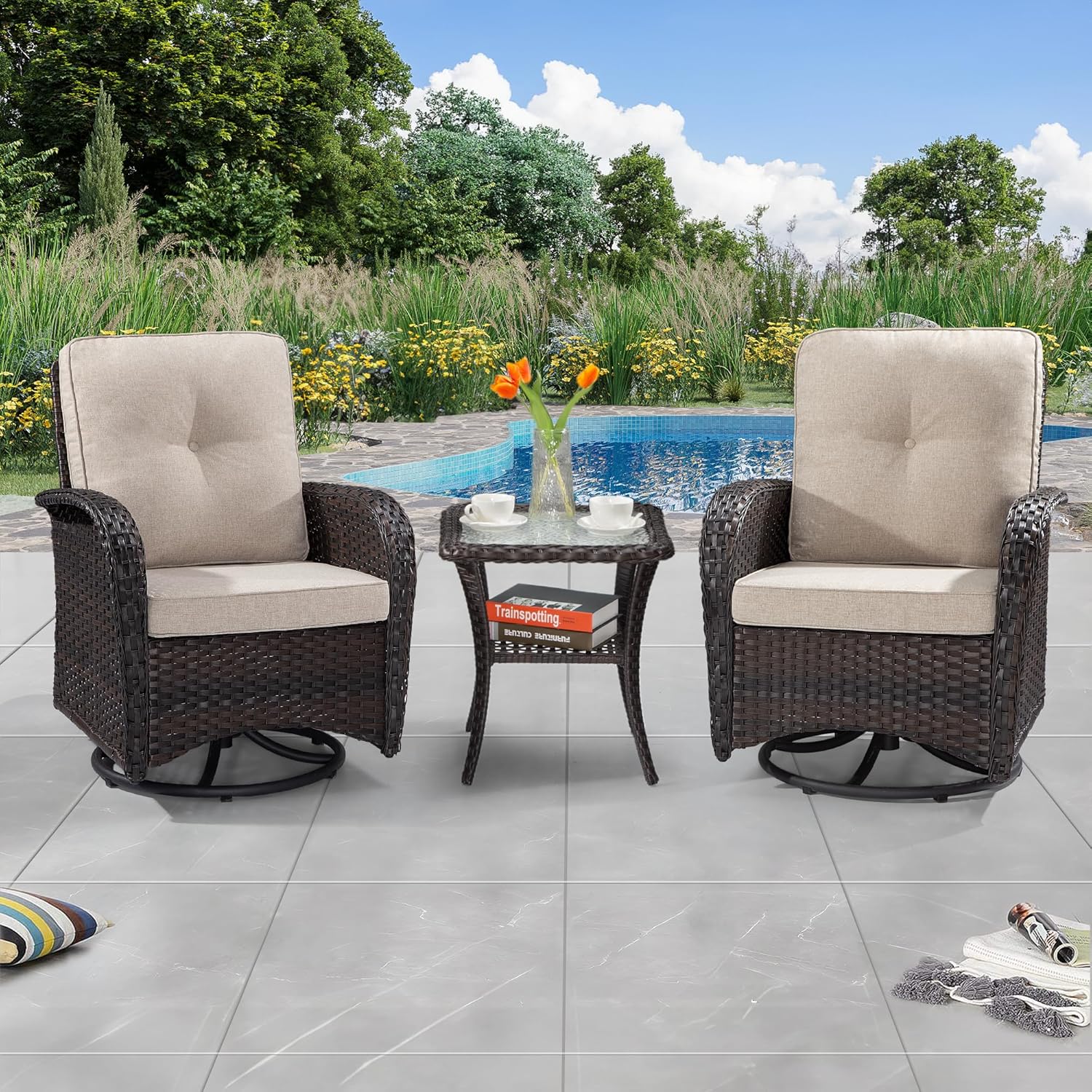 Amazon.com: Joyside Patio Swivel Rocker Wicker Chairs - Outdoor Swivel ...