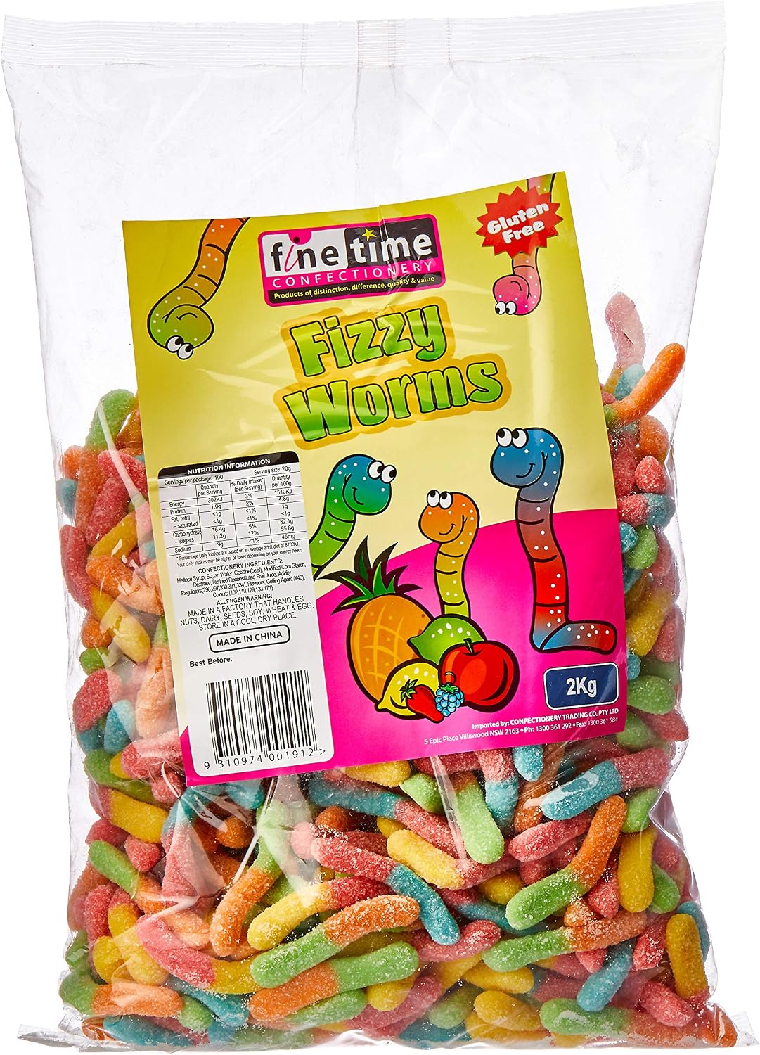 Finetime Fizzy Worms Lollies, 2 Kilograms : Amazon.com.au: Grocery