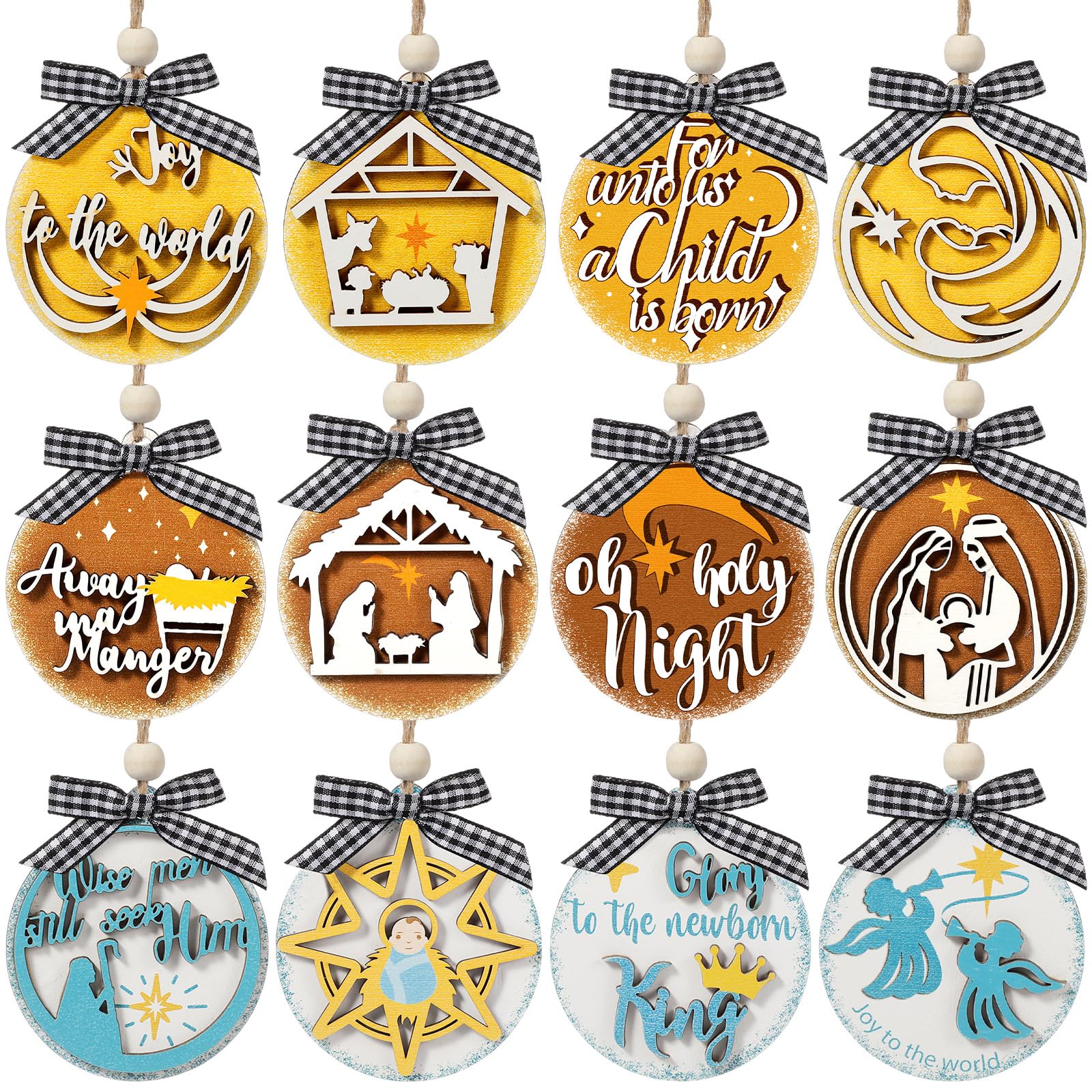 Amazon.com: Suzile 12 Pcs Christian Ornaments for Christmas Tree Wooden ...