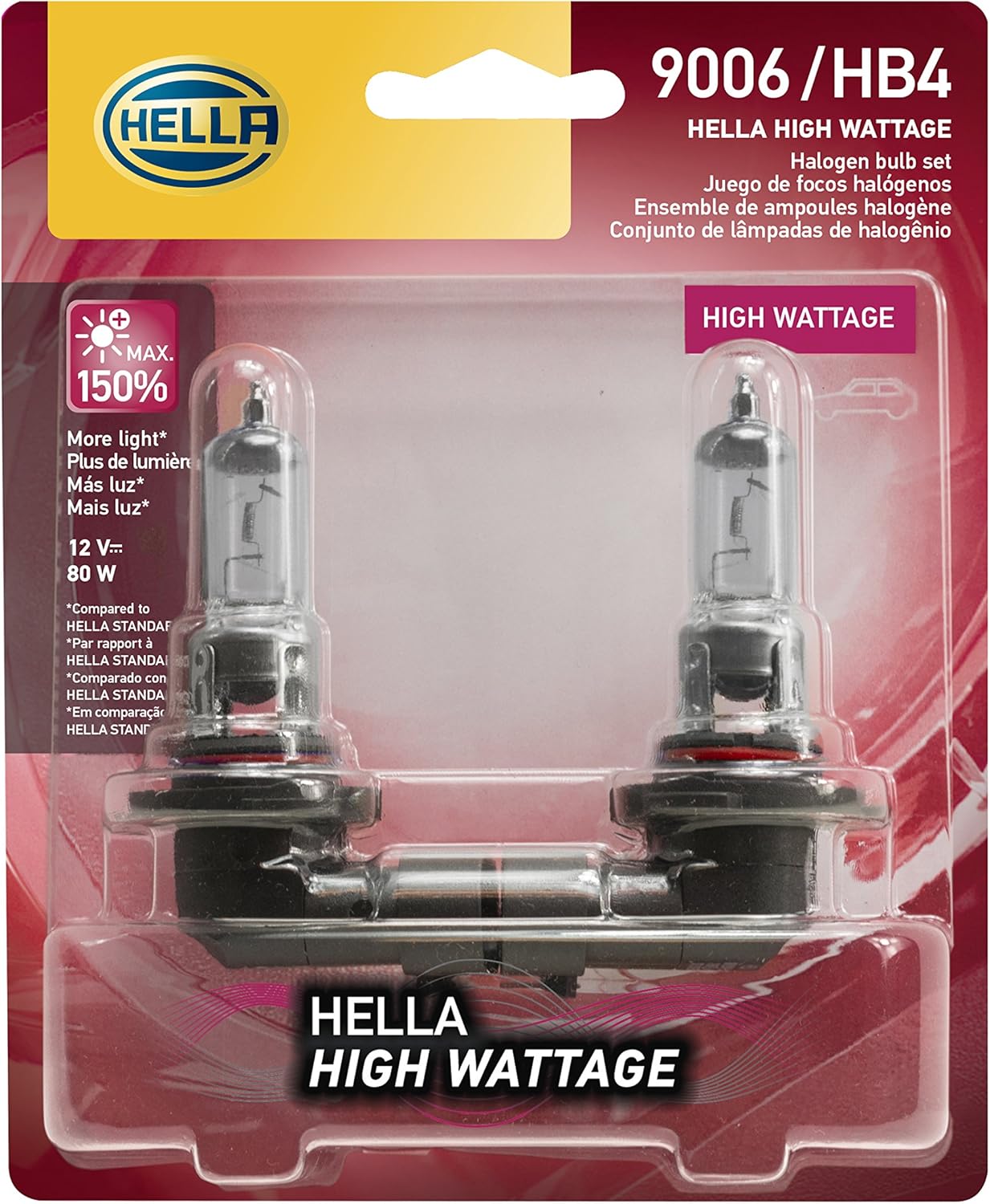 HELLA 9006 80W High Wattage Halogen Headlight Bulb, 12V, P22d, 2 Pack ...
