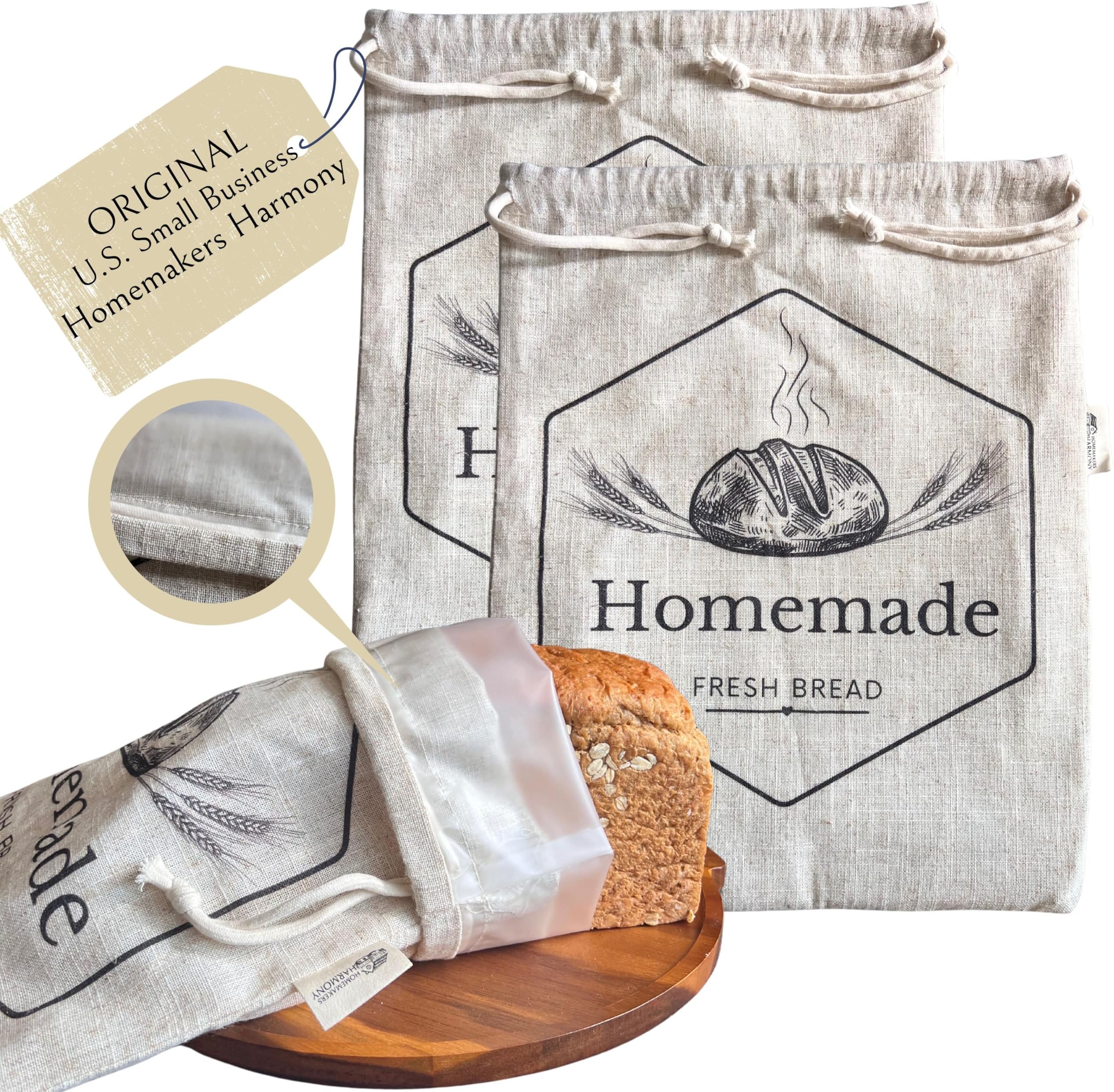 Amazon.com: Linen Bread Bags - 3 Pack 11 x 15" Speical Art Design ...