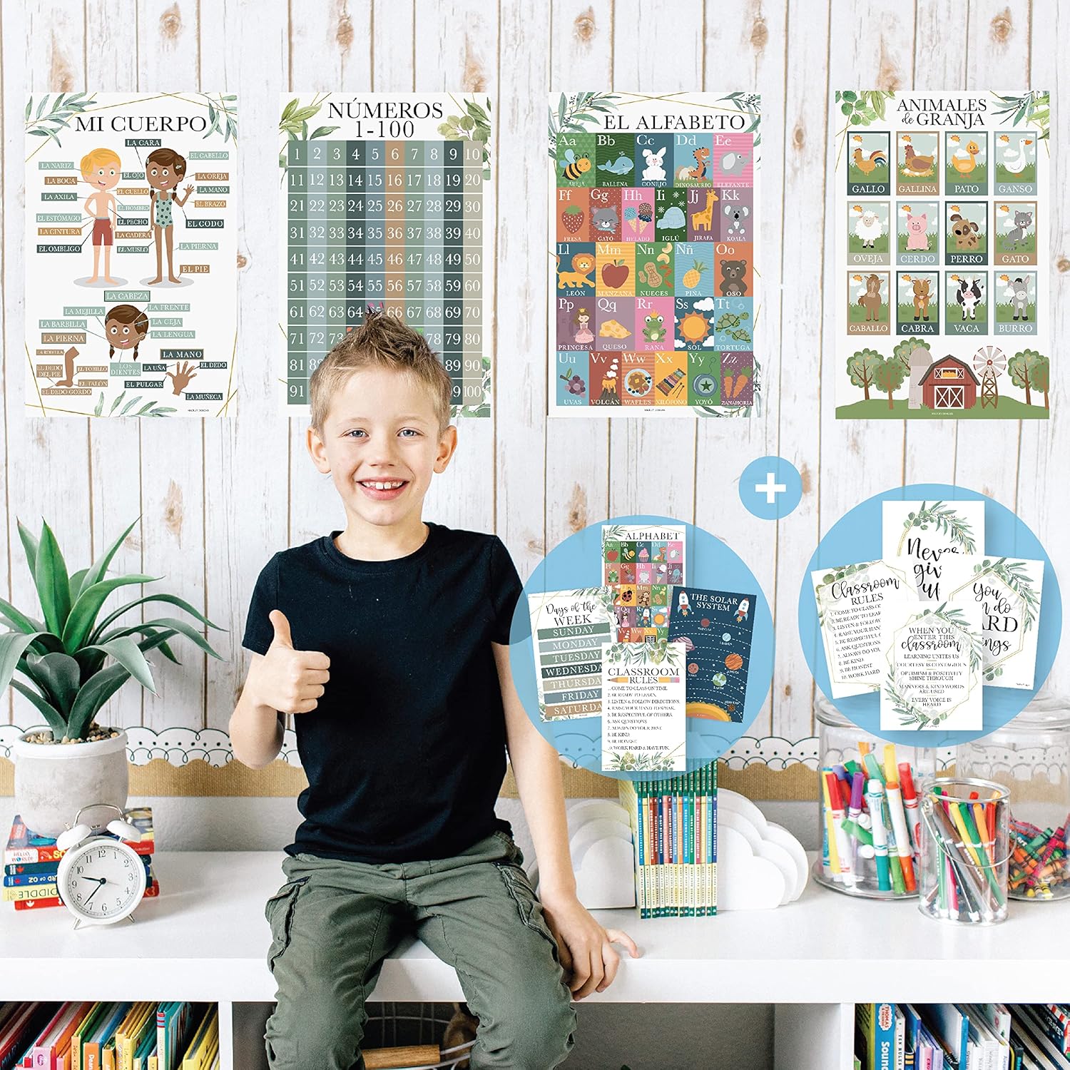 Amazon.com: Hadley Designs 12 Greenery Spanish Posters for Preschool ...