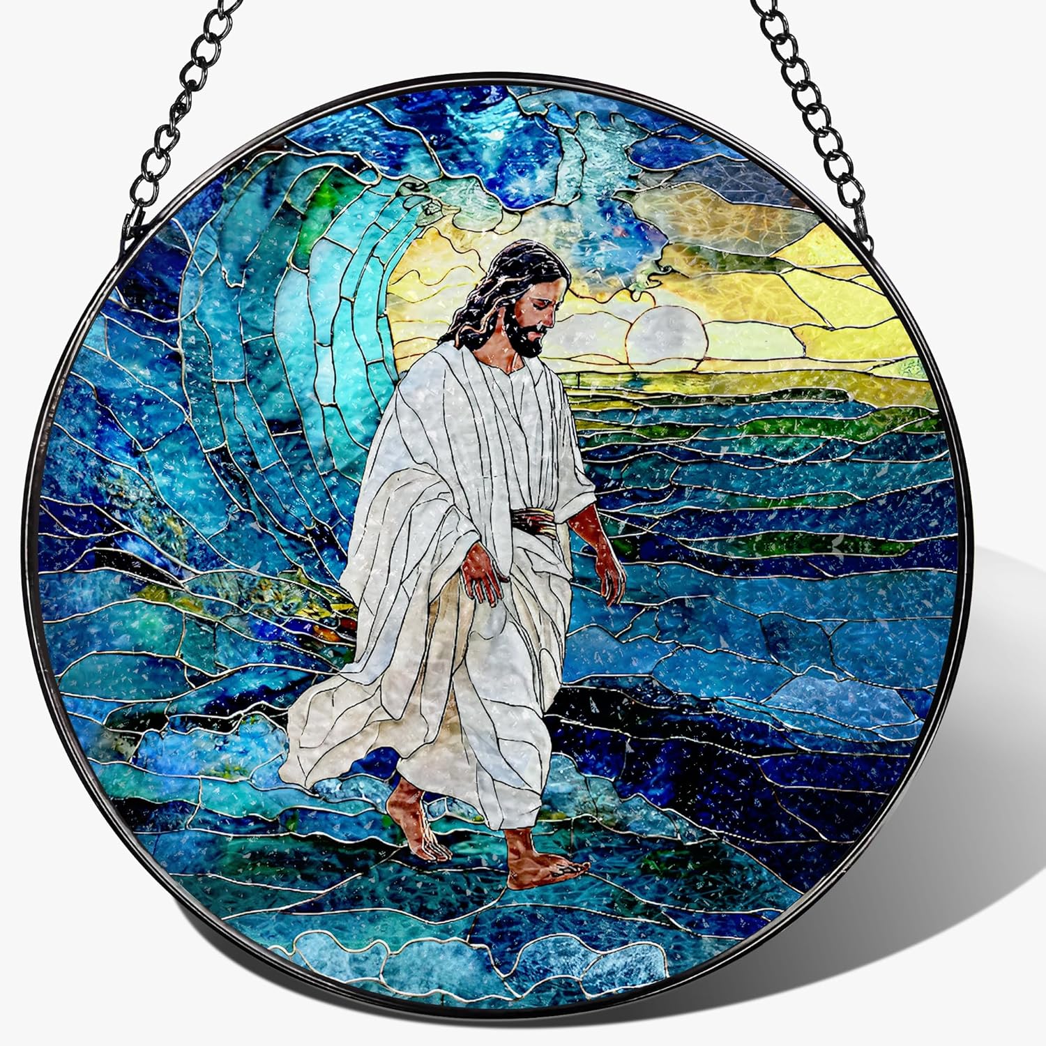 Amazon.com : 8-Inch Jesus Christian Suncatcher Ornament, Stained Glass ...