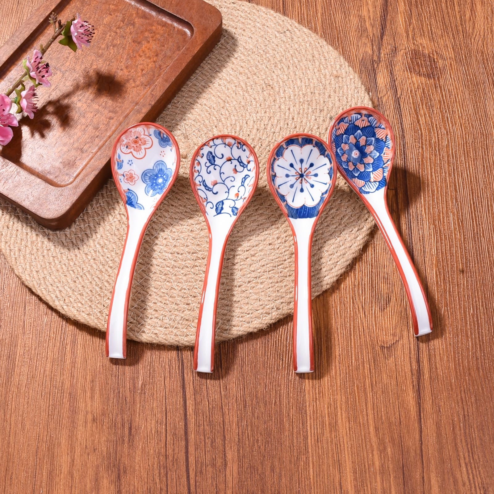 Snapklik.com : Ceramic Long Handle Soup Spoons Set Of 4
