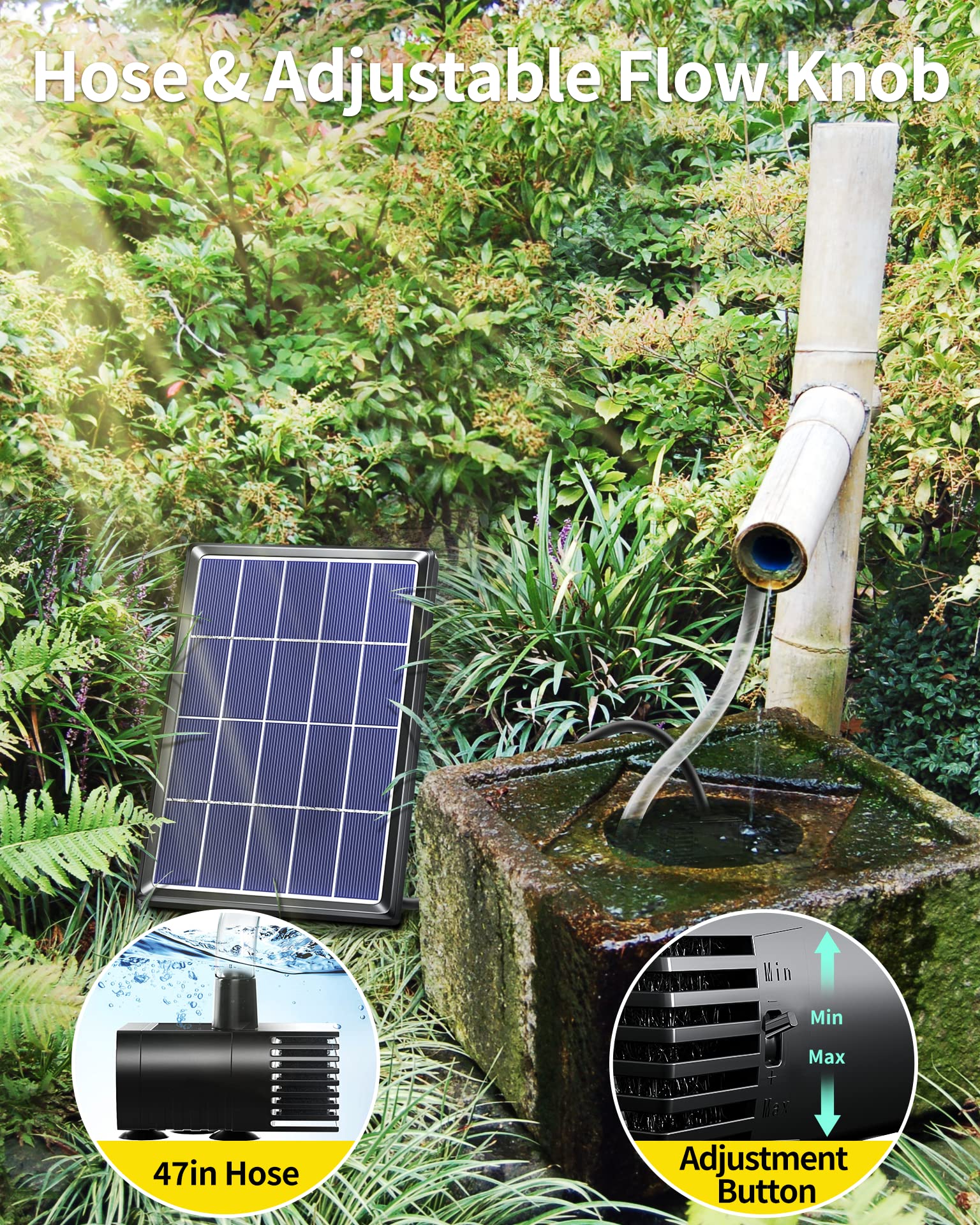 NFESOLAR Solar Water Fountain Pump with 1500mAh Battery, 3.5W Solar ...