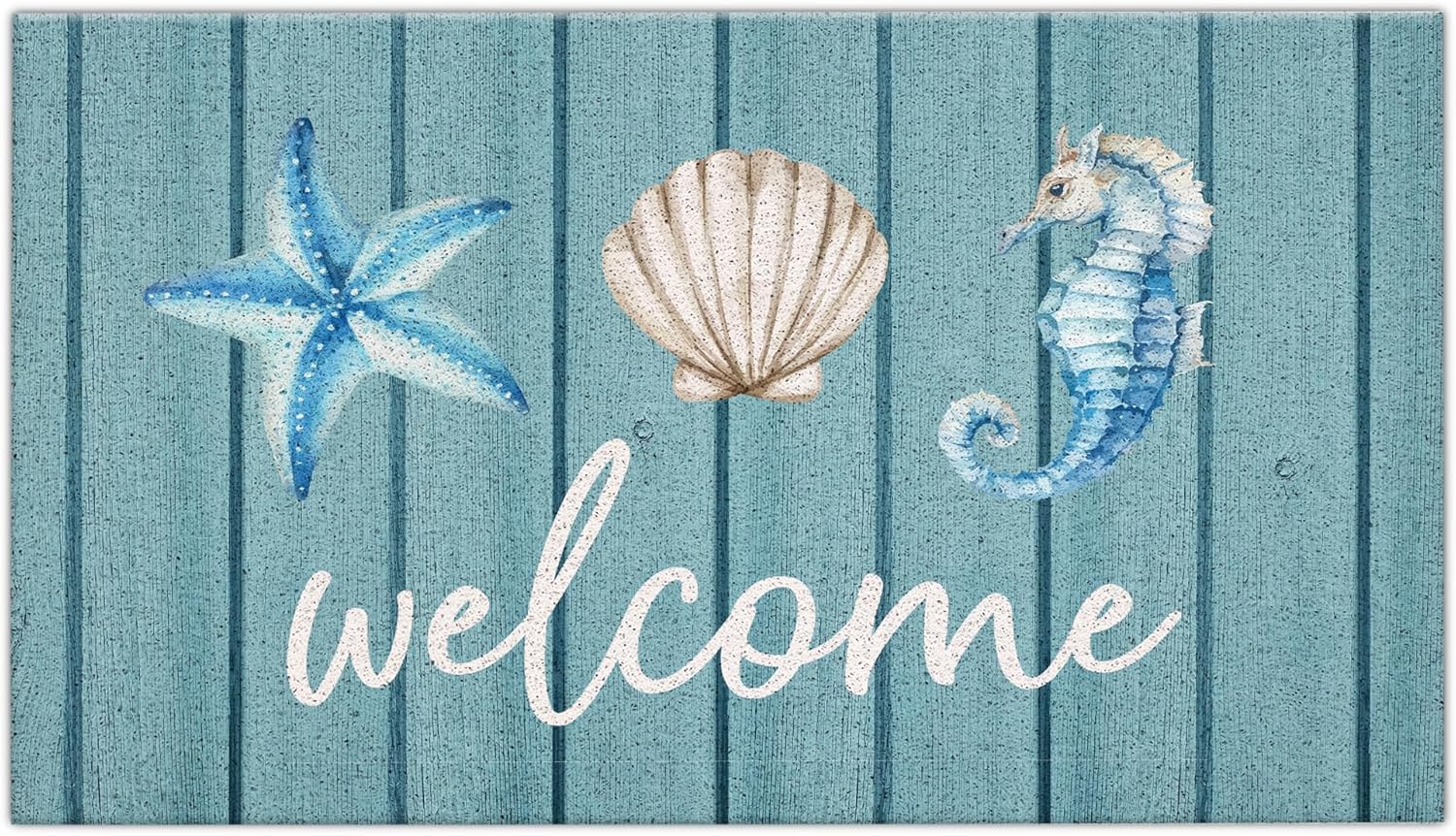 Beach Welcome Mat for Front Door, Blue Beach Door Mat, Starfish ...