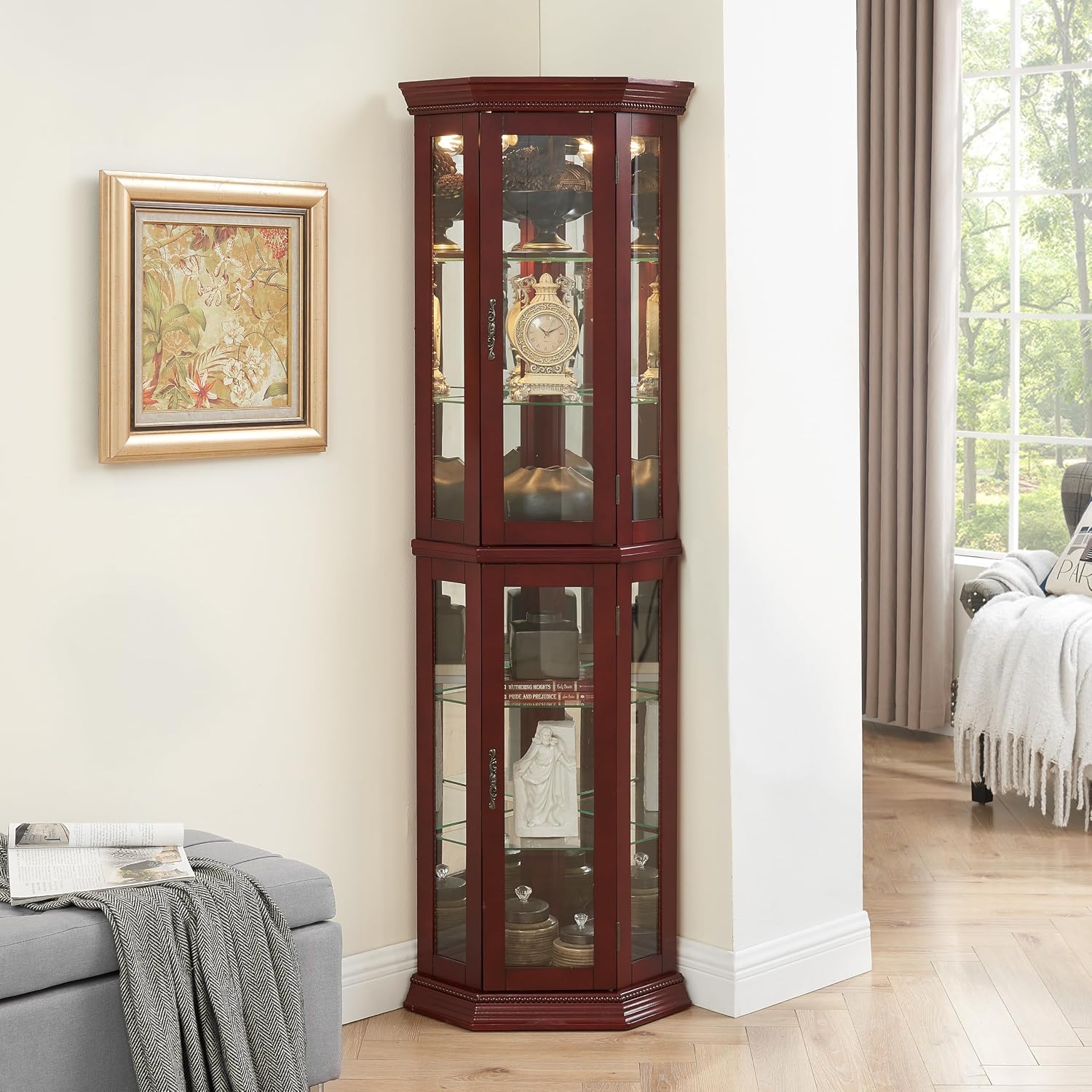 Amazon.com: Rpuzonier Lighted Wooden Corner Display Curio Cabinet ...