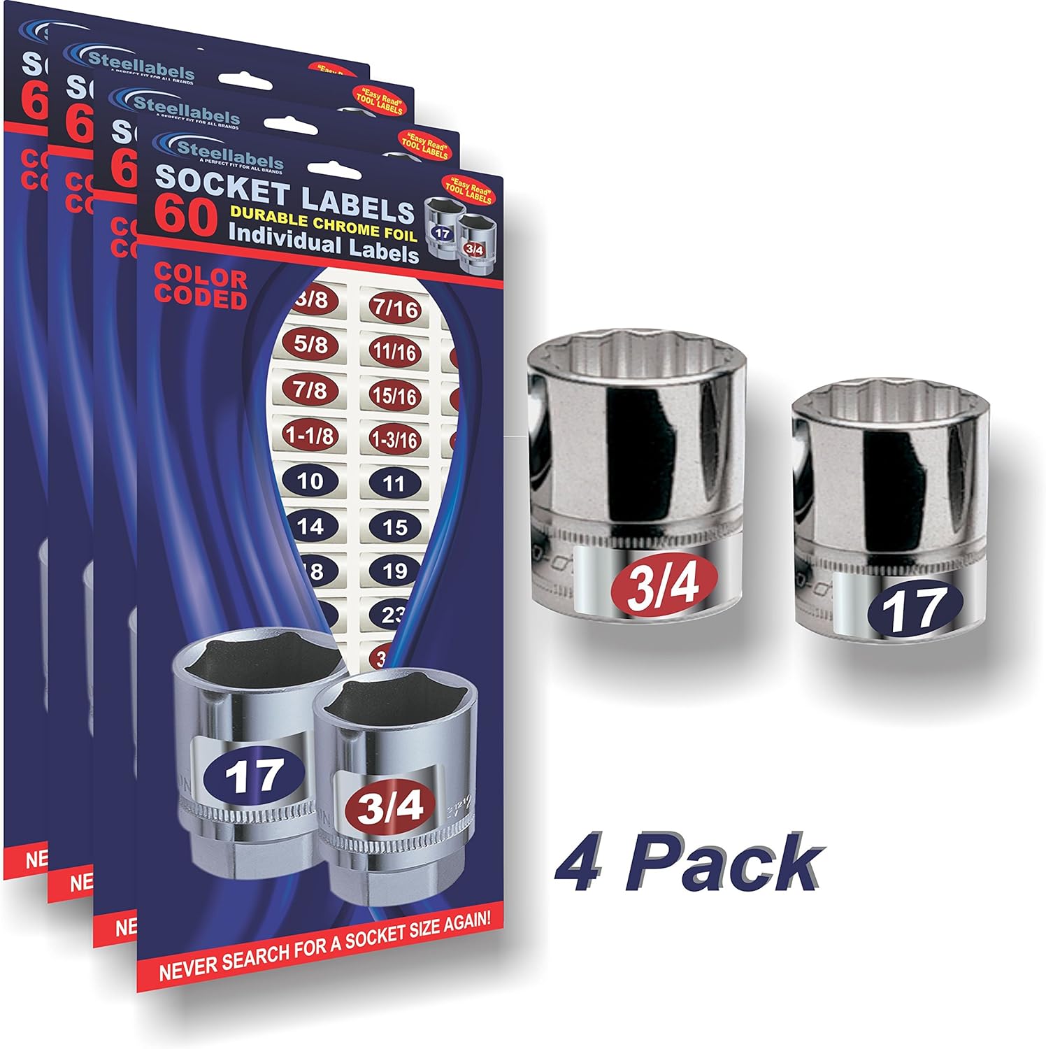 Amazon.com: Manufactures 4 Pack - Chrome Socket Labels (Blue Edition ...