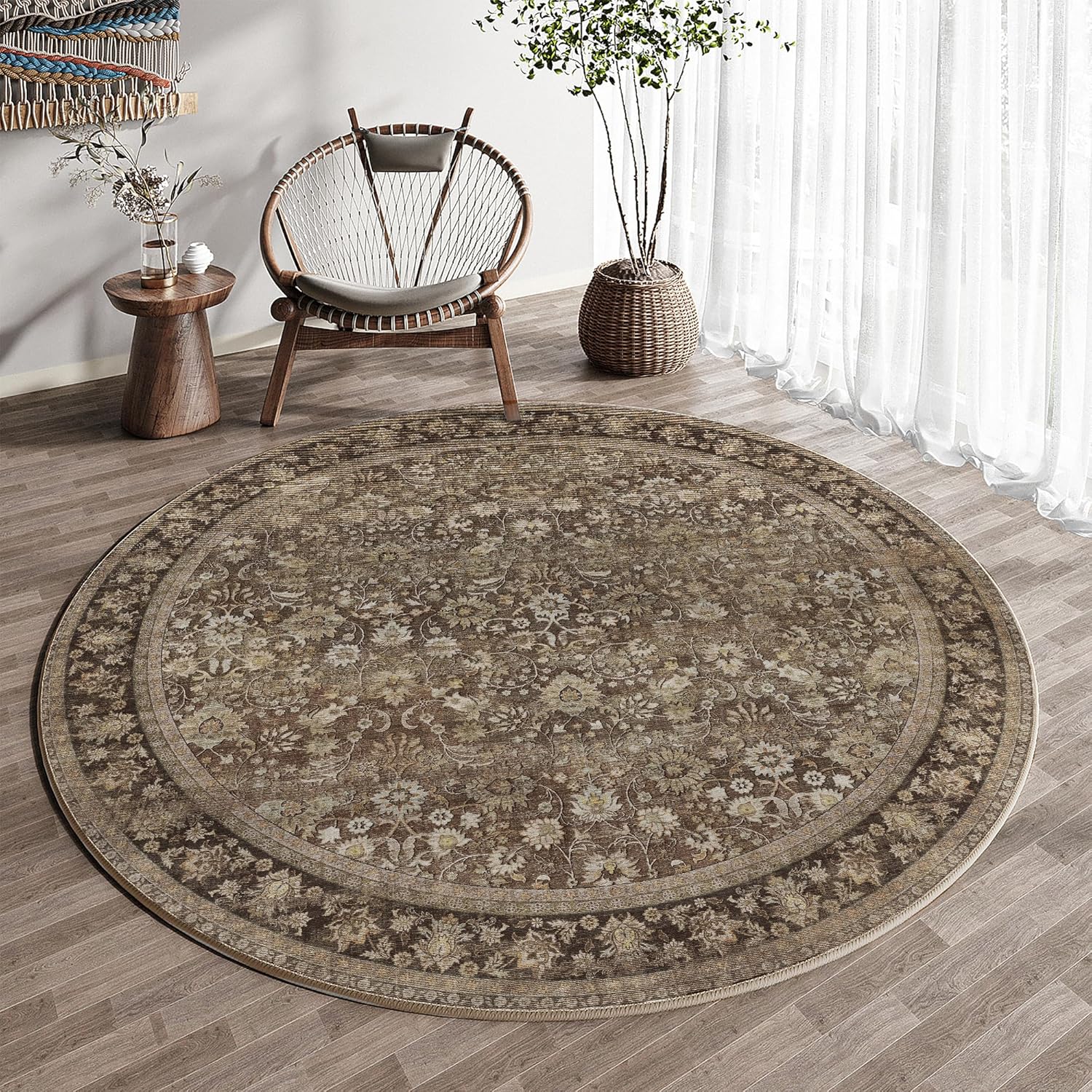 Amazon.com: HUGEAR Round Rug 6ft Entryway Rugs Machine Washable Brown ...