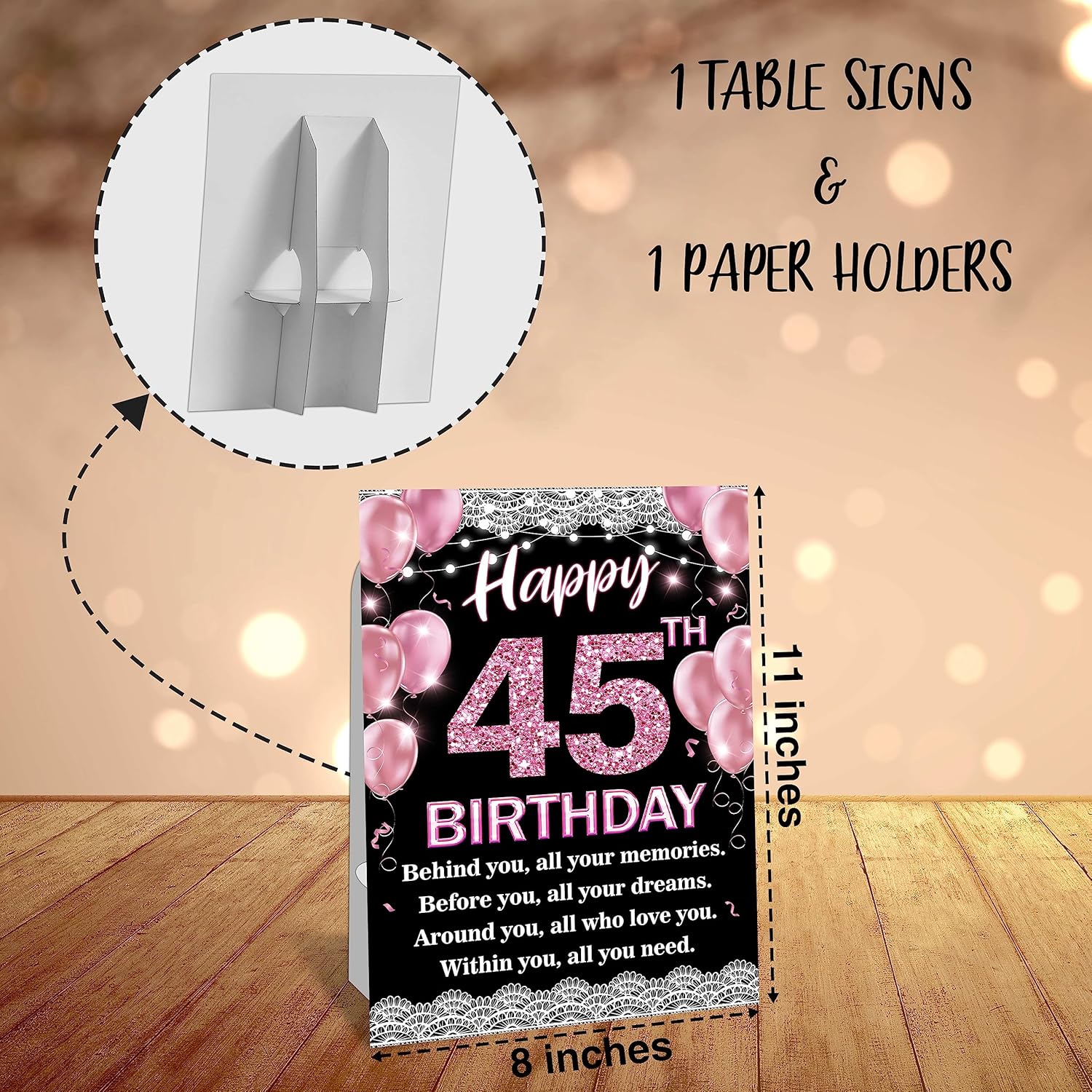 Cartel de mesa de fiesta de cumpleaños número 45 con soporte para papel ...