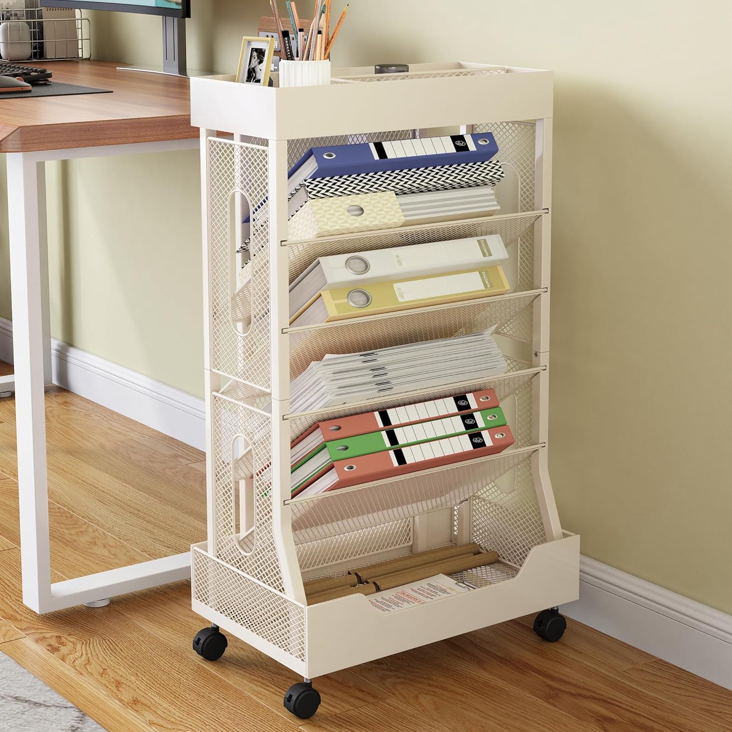 Amazon.com: Book Cart with Wheels Mobile Bookshelf Rolling Bookshelf ...