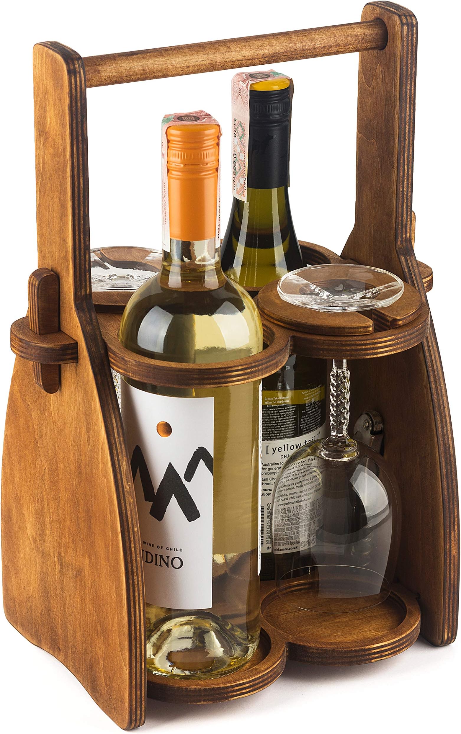 Amazon.com: ROSTMARYGIFT Wood Wine Bottle and Glasses Caddy - Beer ...
