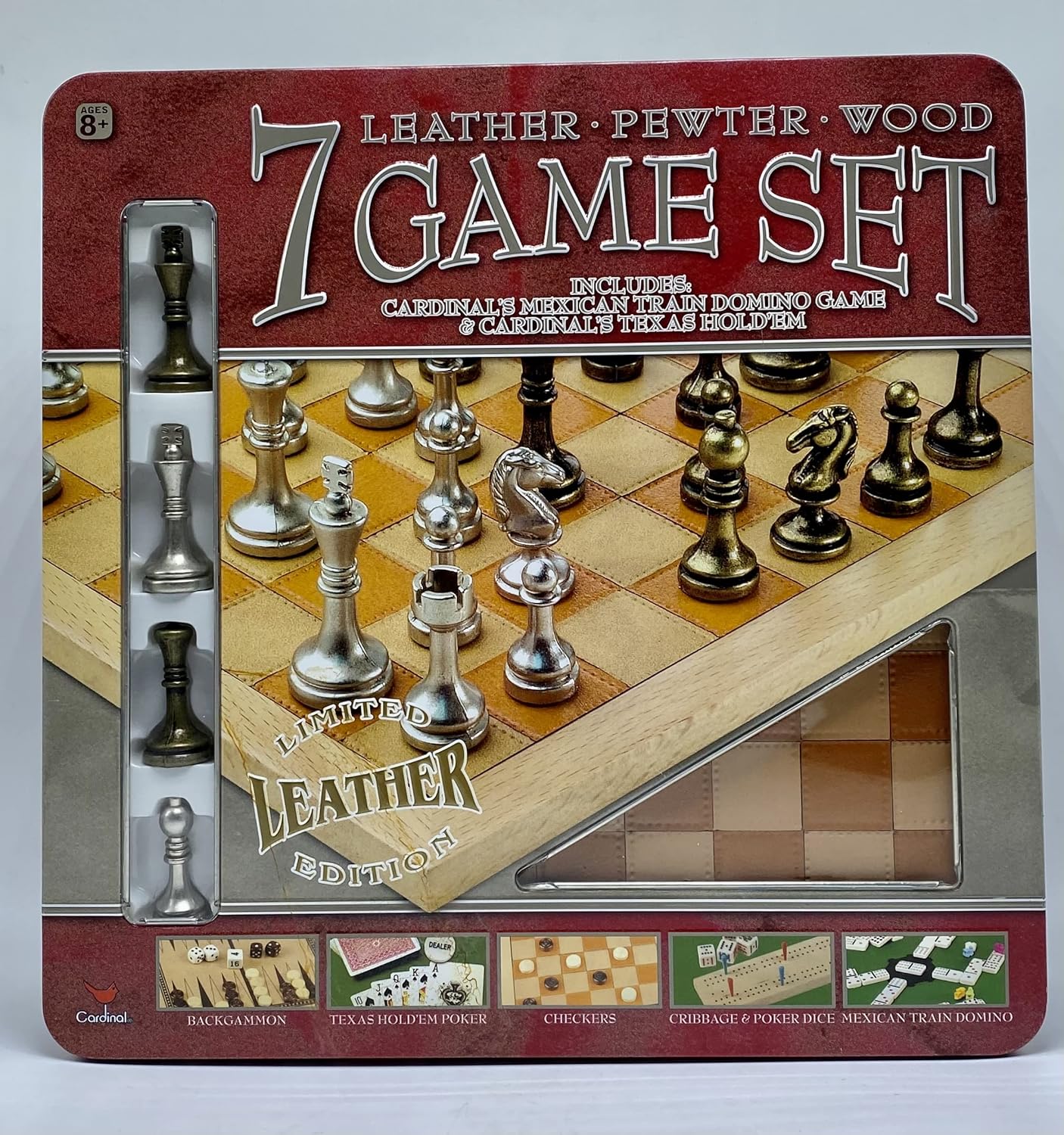 Amazon.com: Leather Pewter Wood 7 Piece Game Set Limited Leather ...