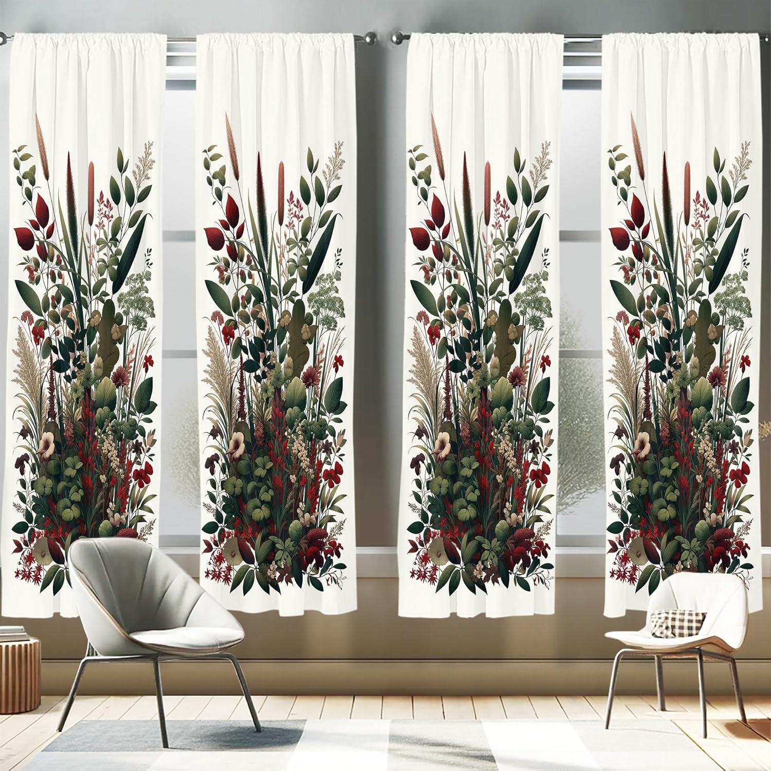 Amazon.com: Ambesonne Botanical Window Curtains Pack of 2, Romantic ...