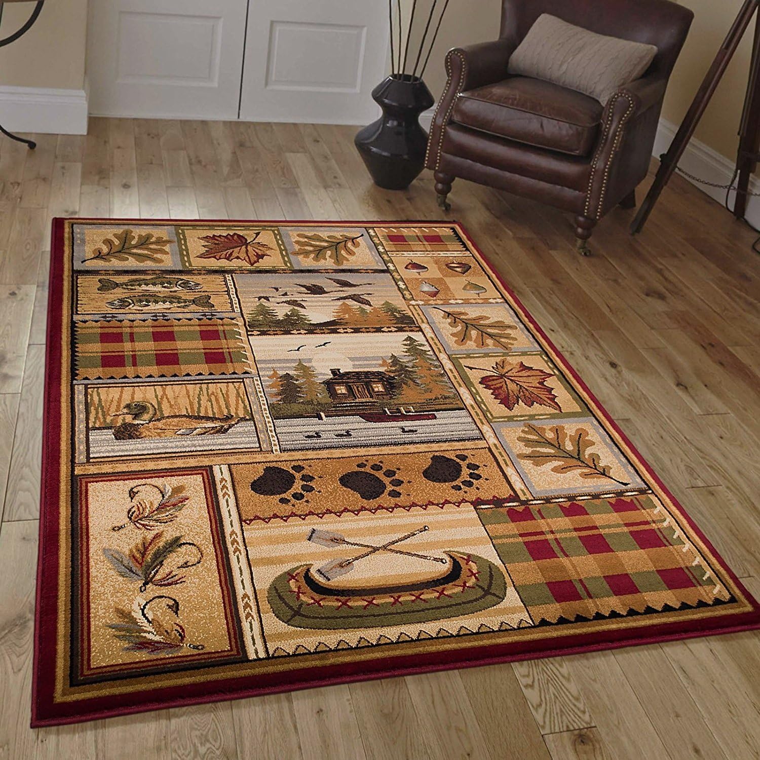 Amazon.com: CR Wildlife Nature Cabin Lodge Scene Duck Boat Fish Area ...