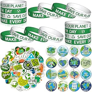 Amazon.com: 6sisc 82Pcs World’s Earth Day Silicone Bracelet Button Pins ...
