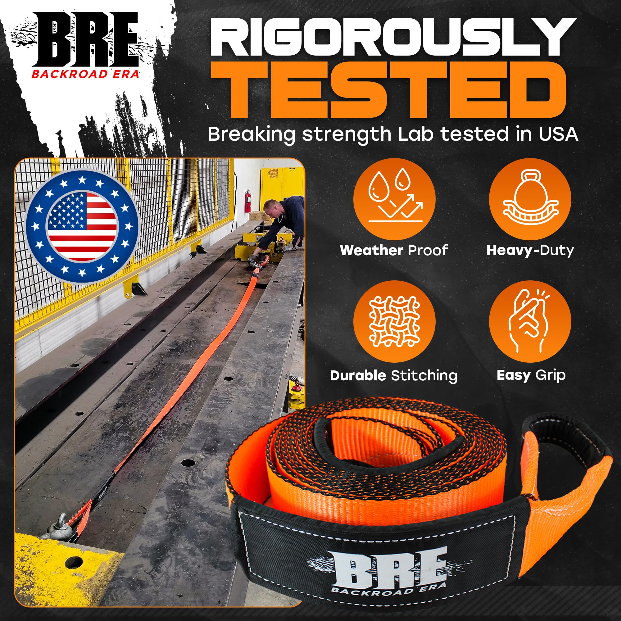 Snapklik.com : BACKROAD ERA USA 3" X 20 Recovery Tow Strap KIT - Heavy ...
