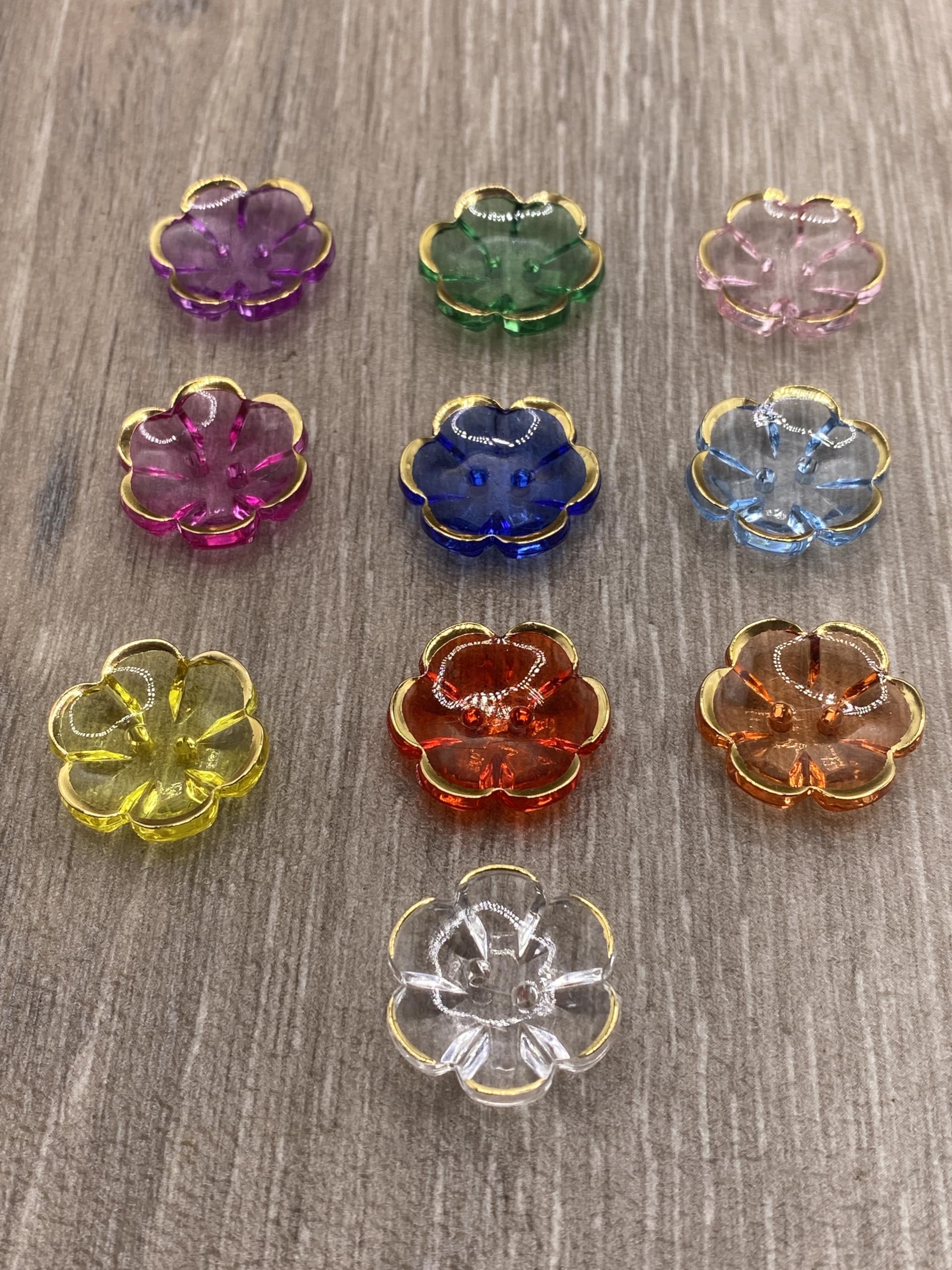 KnitForLess Acrylic 2 Hole Clear Flower Gold Rim Buttons for Knitting ...