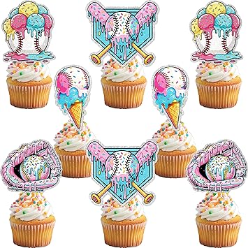 Amazon.com: 24Pcs Baseball Ice Cream Drip Cupcake Toppers - Glitter Ice ...