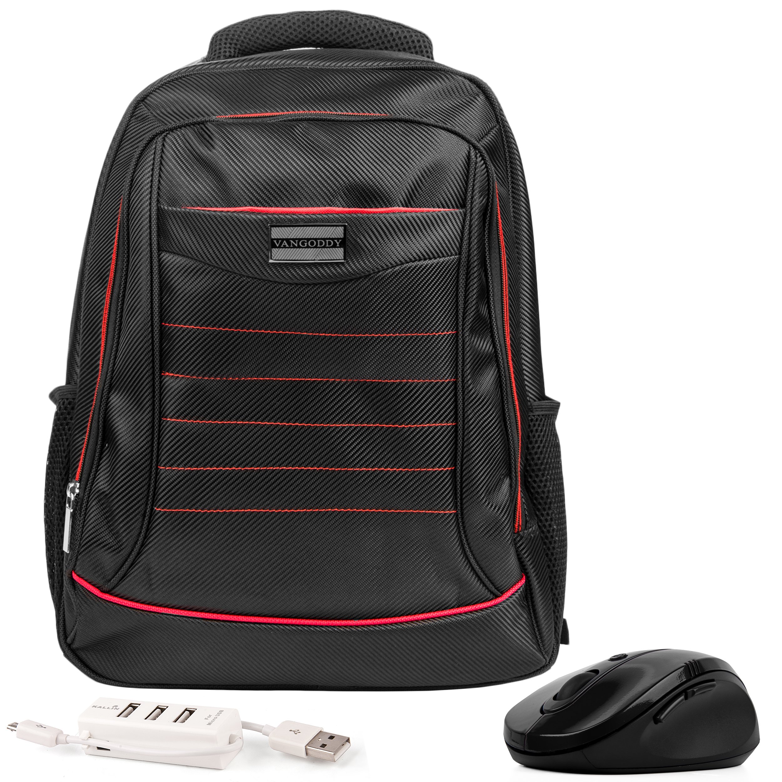 Buy VanGoddy Bravo Red Trim Laptop Backpack w/Mouse and USB HUB for ...