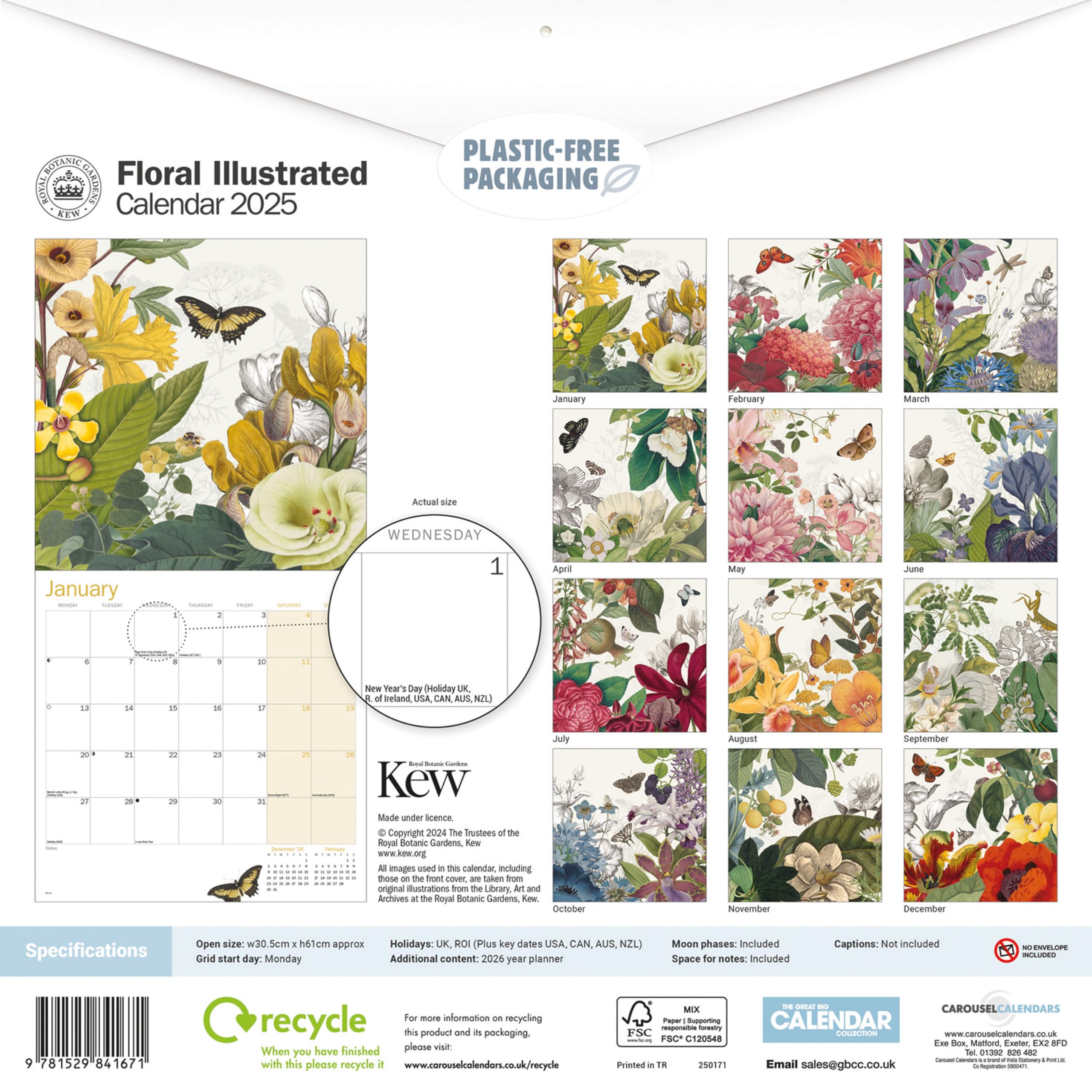 Illustrated Flower Calendar 2025 Floral Illustrated Mini Wall Calendar