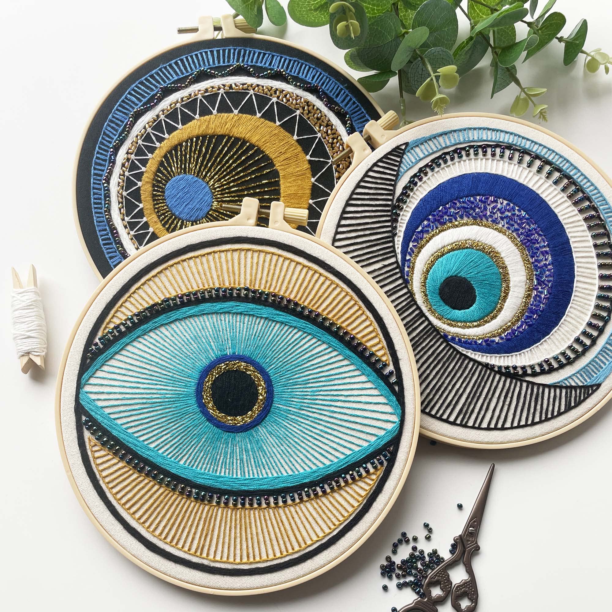 Snapklik.com : 3 Evil Eye Embroidery kit,Adult Material Pack, Beads And ...