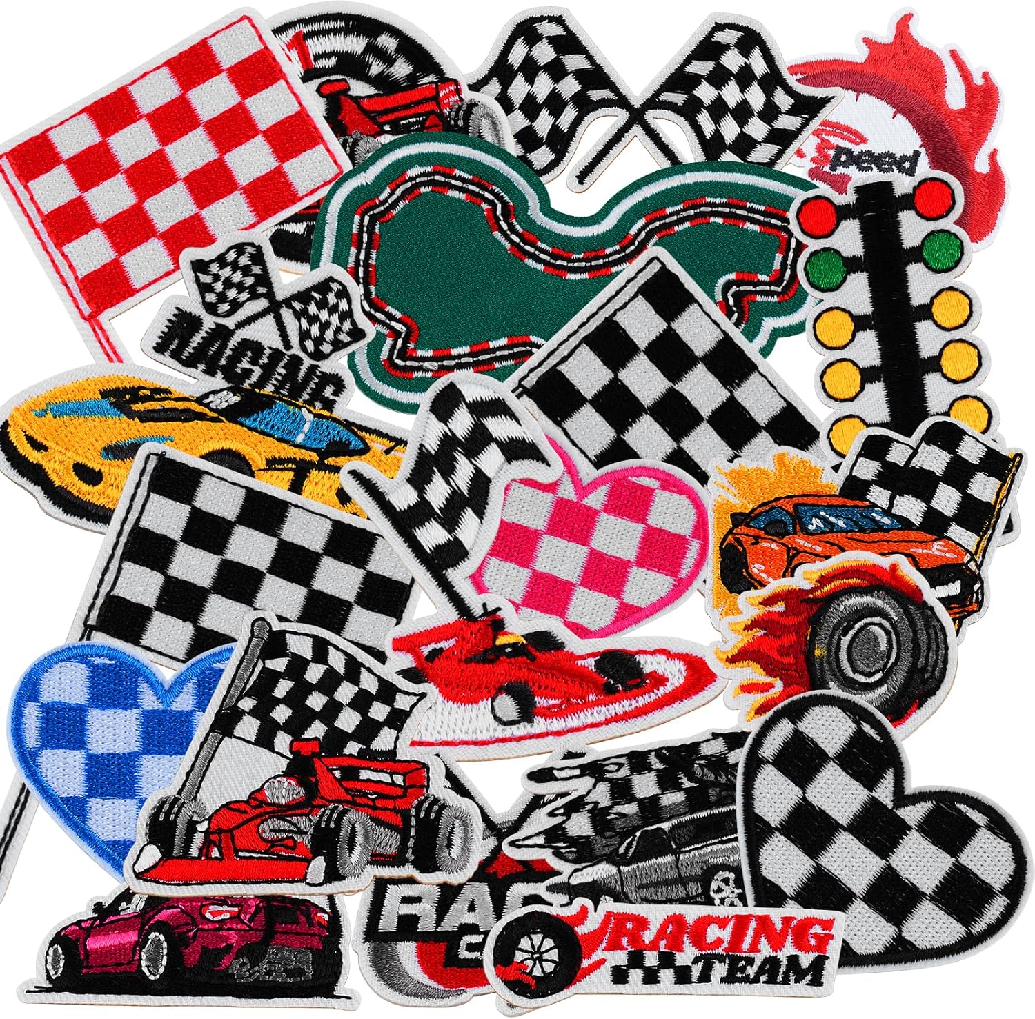 Amazon.com: Nicime 20pcs Checkered Racing Flag Iron/Sew on Patches, F1 ...