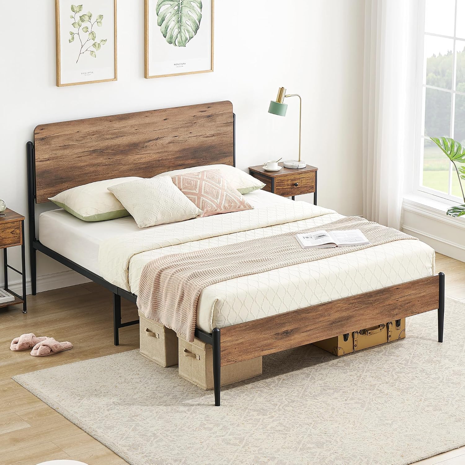 Amazon.com: IDEALHOUSE Full Size Bed Frame with Wooden Headboard ...