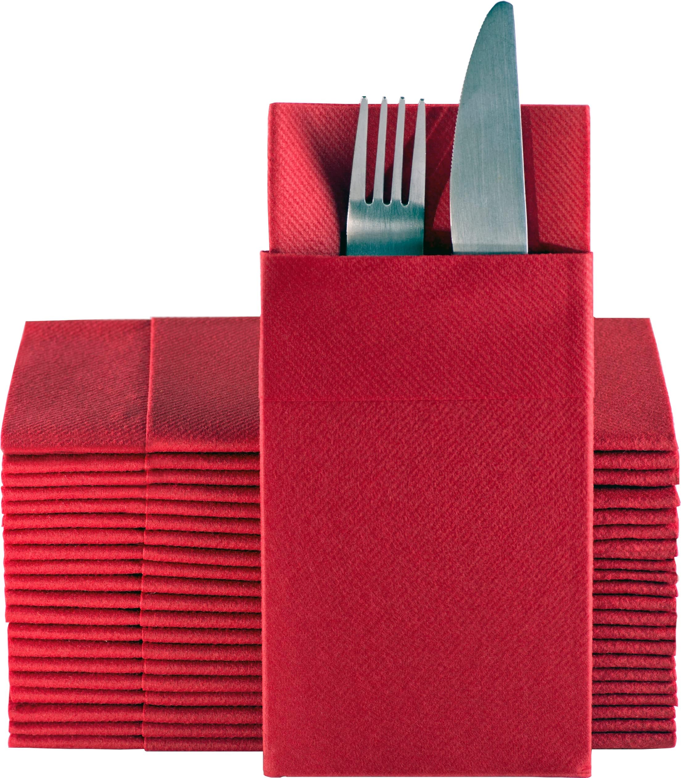Amazon.com: Red Dinner Napkins Cloth Like with Built-in Flatware Pocket ...