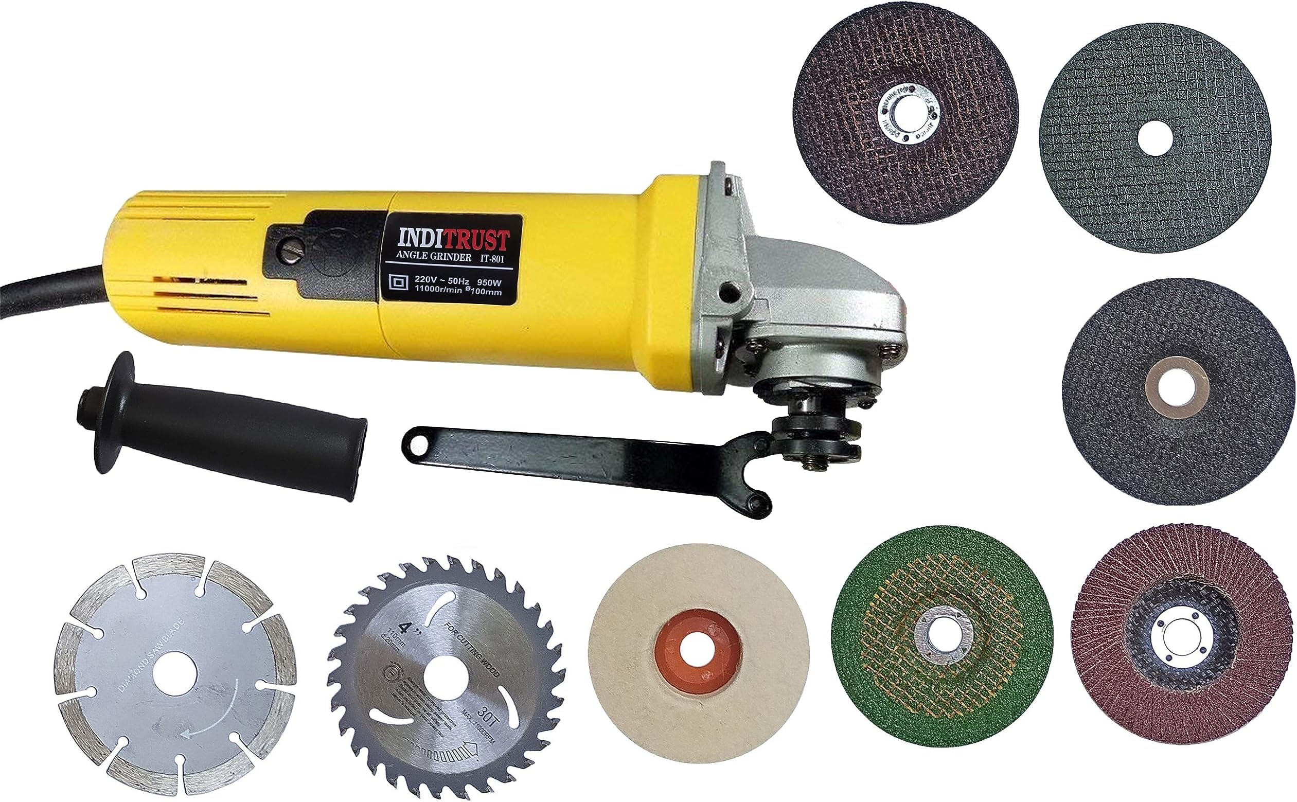 Inditrust Powerful 900W 4 inch 801 angle grinder combo with 8 wheels ...