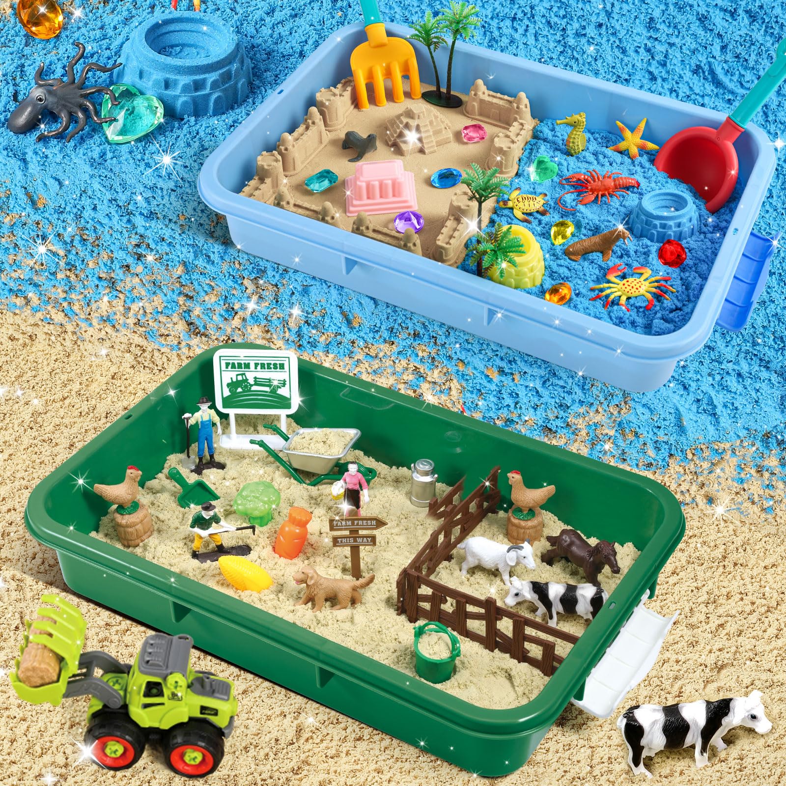 Amazon.com: FRUSE Ocean&Farm Sensory Bin,Play Sand Art Kit with 2.2lbs ...