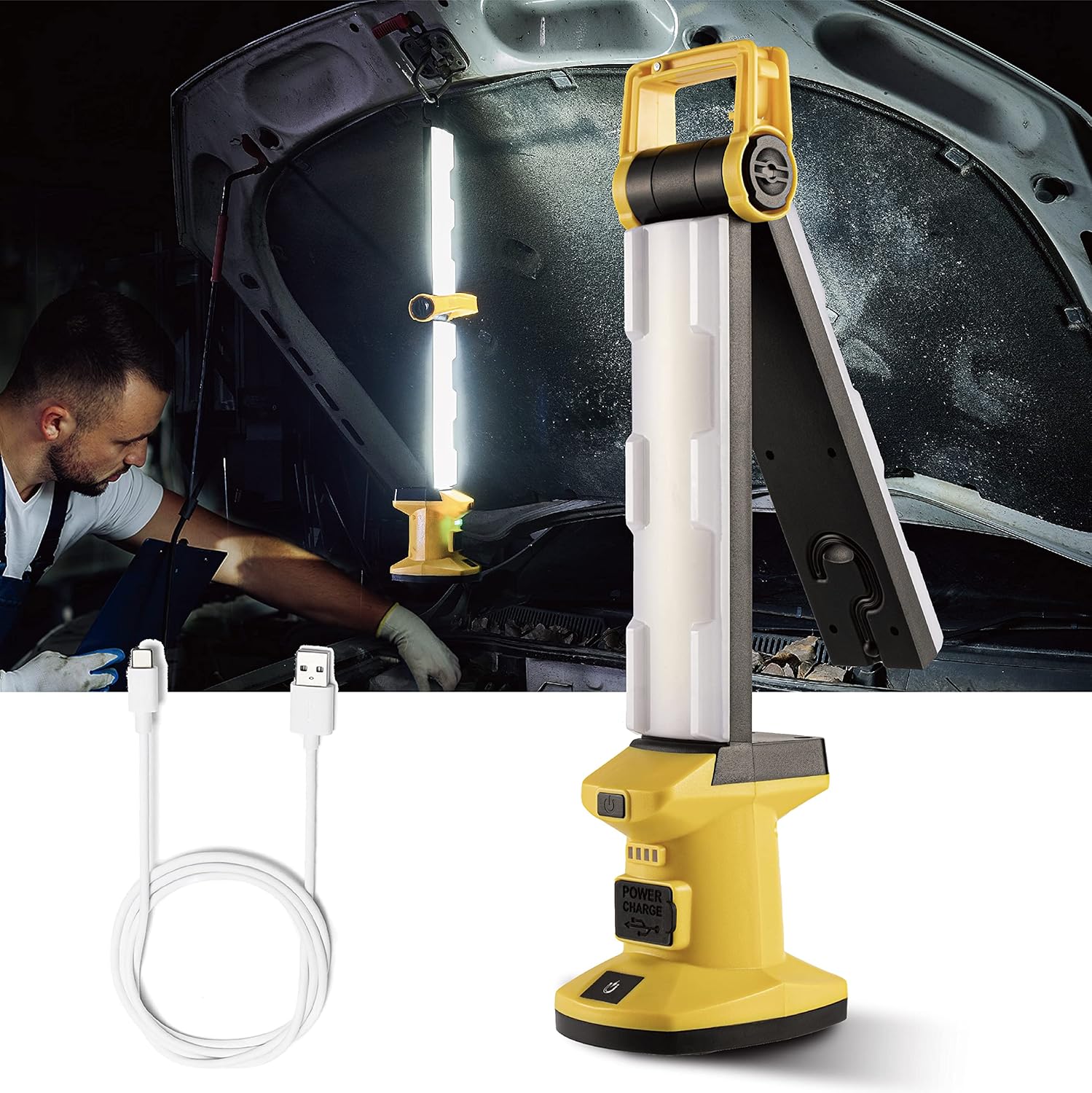 LED Work Light, 1700 Lumens, Rechargeable Magnetic Two COB Panels ...