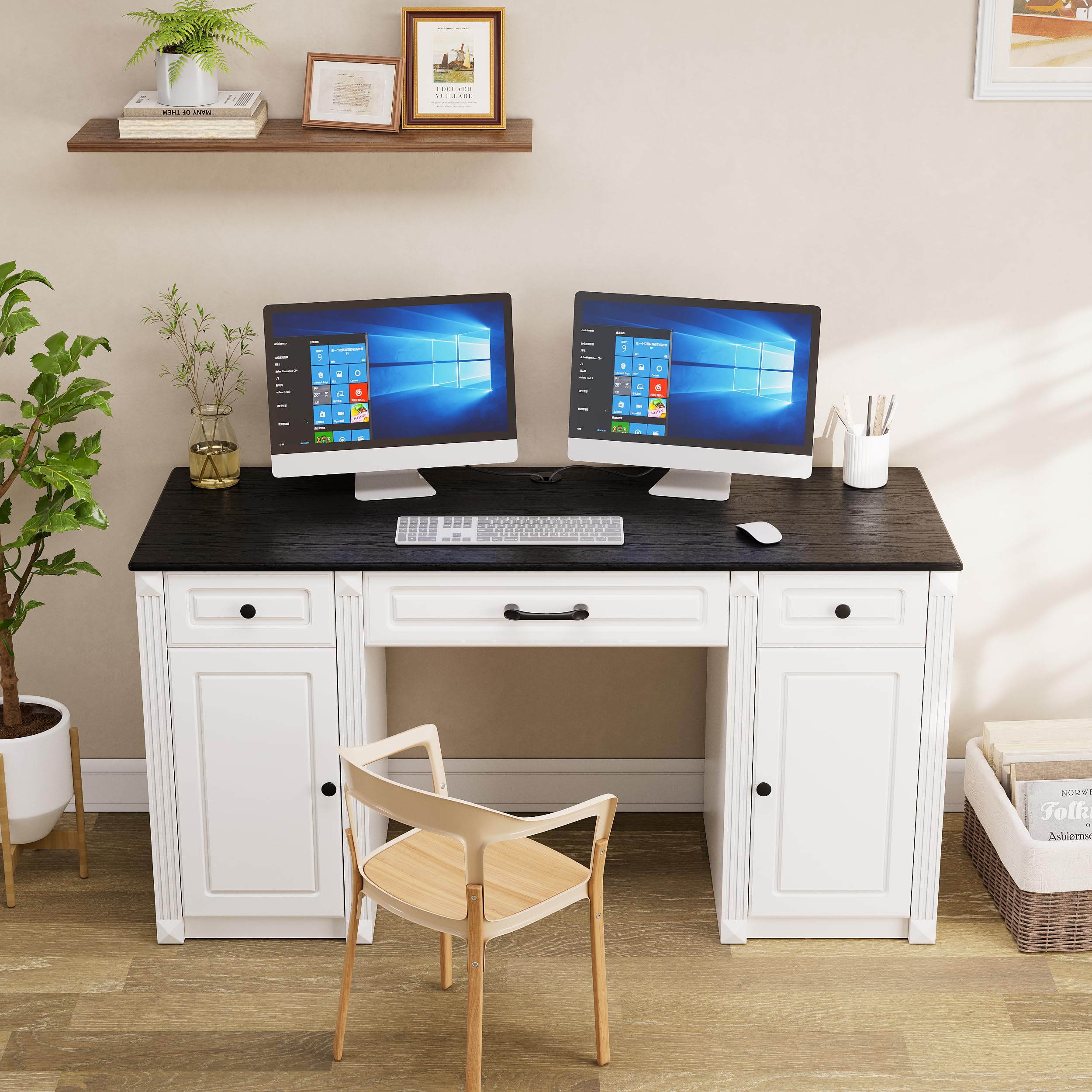 Amazon.com: PAKASEPT 58" Executive Desk with Storage Drawers, Farmhouse ...