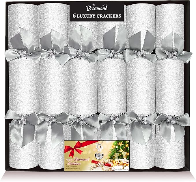 Lux Christmas Crackers Pack 6 x 14.5in Silver Glitter with Supreme ...