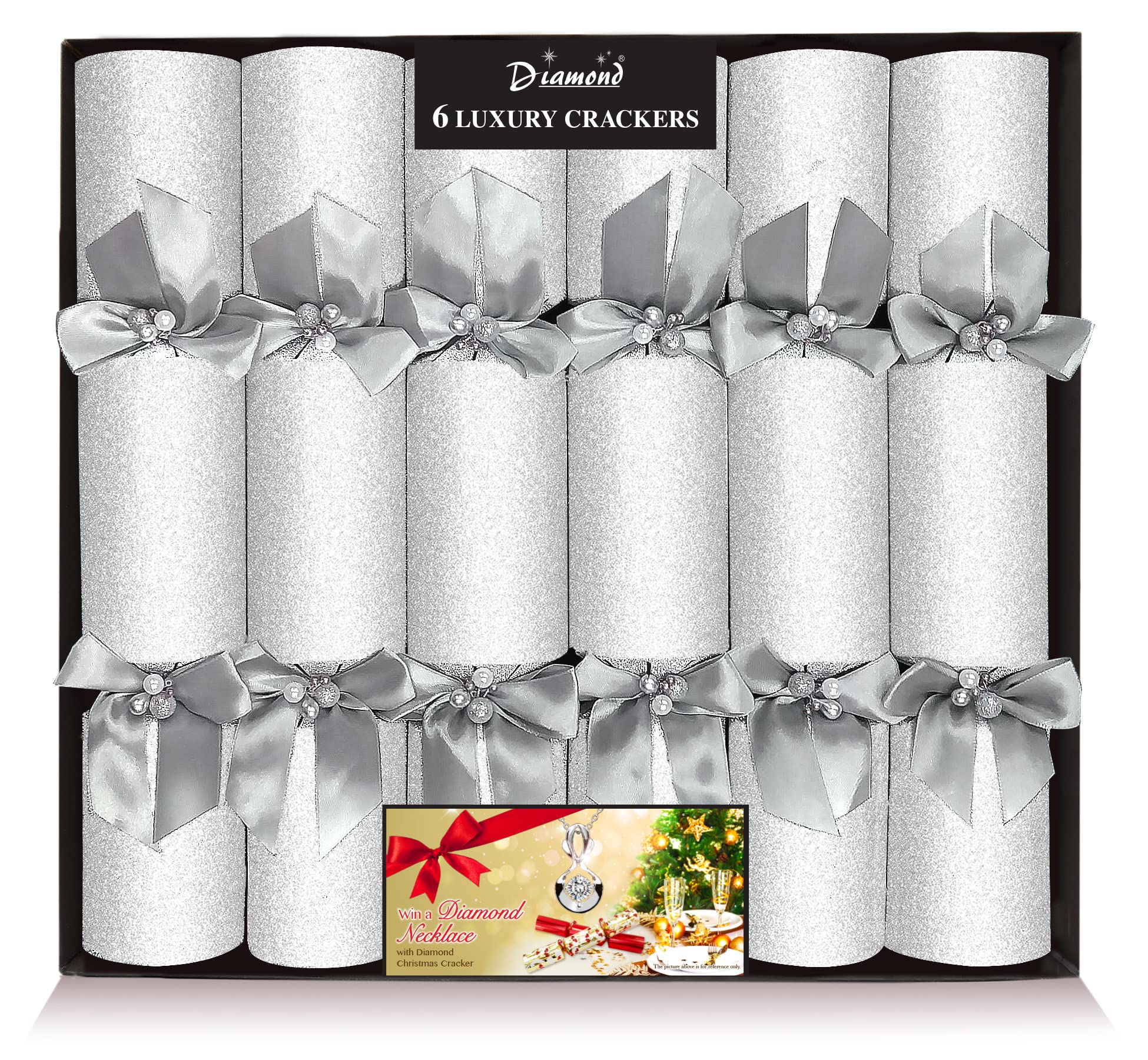 Lux Christmas Crackers Pack 6 x 14.5in Silver Glitter with Supreme ...