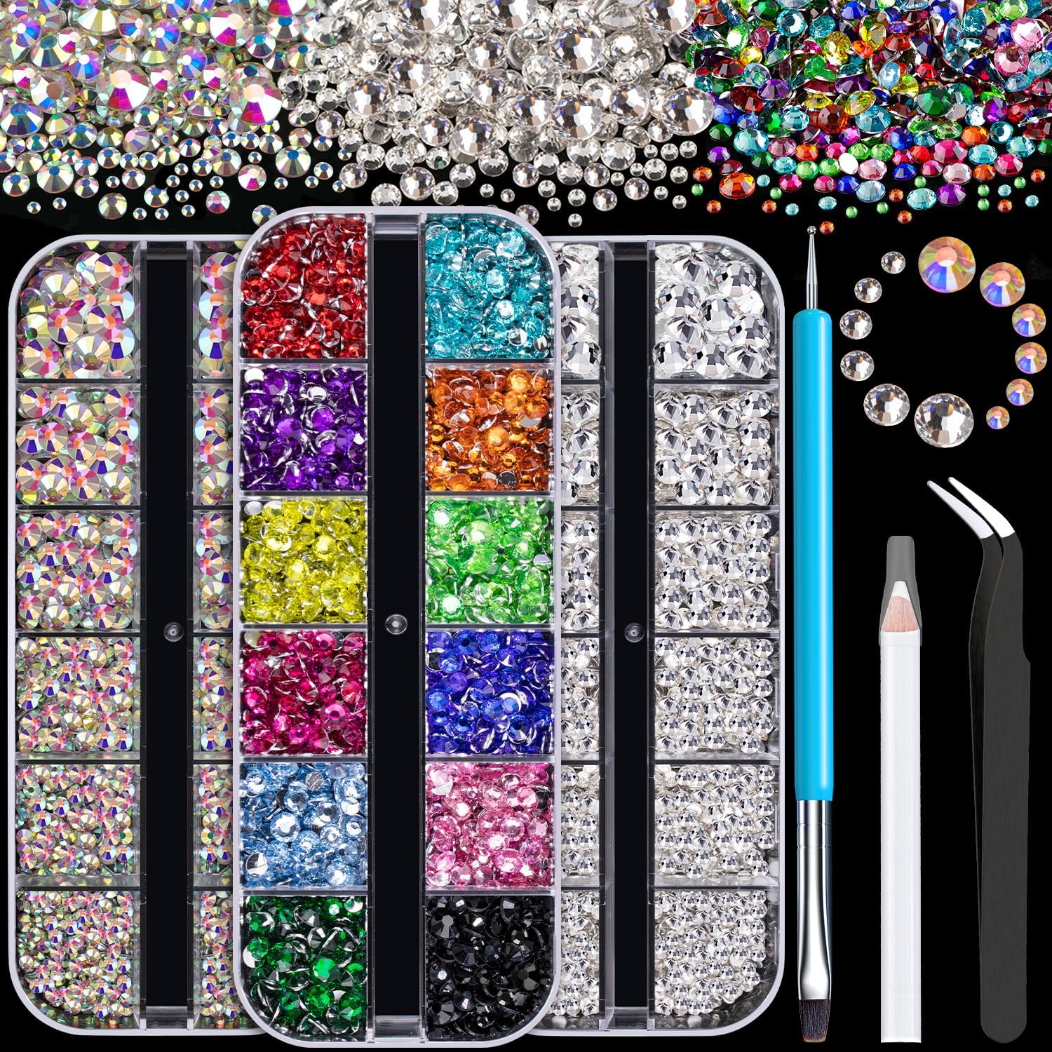 Amazon.com: Rhinestones 1060PCS in 6 Sizes Nail Gems, Crystal Pink ...