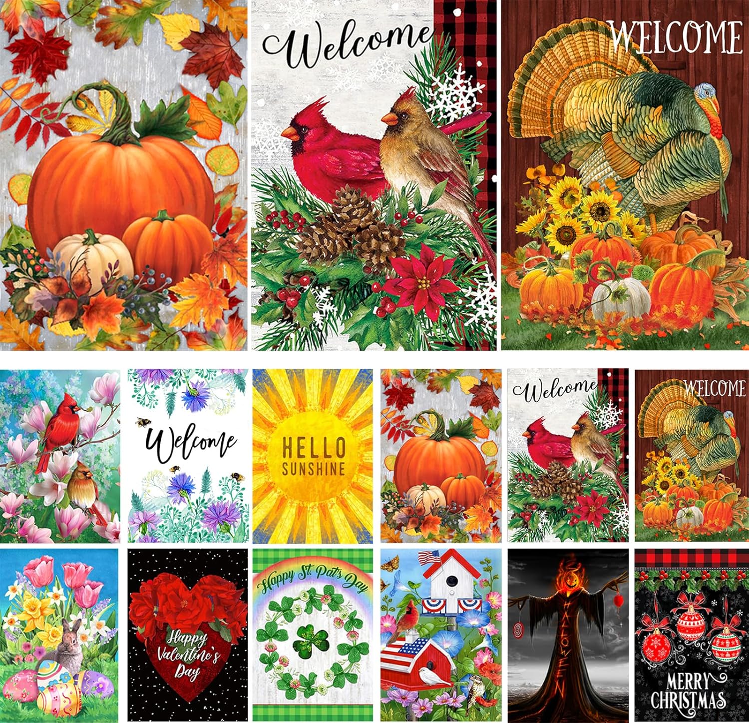Amazon.com : Seasonal Garden Flags Set of 12 Double Sided 12 x 18 Inch ...