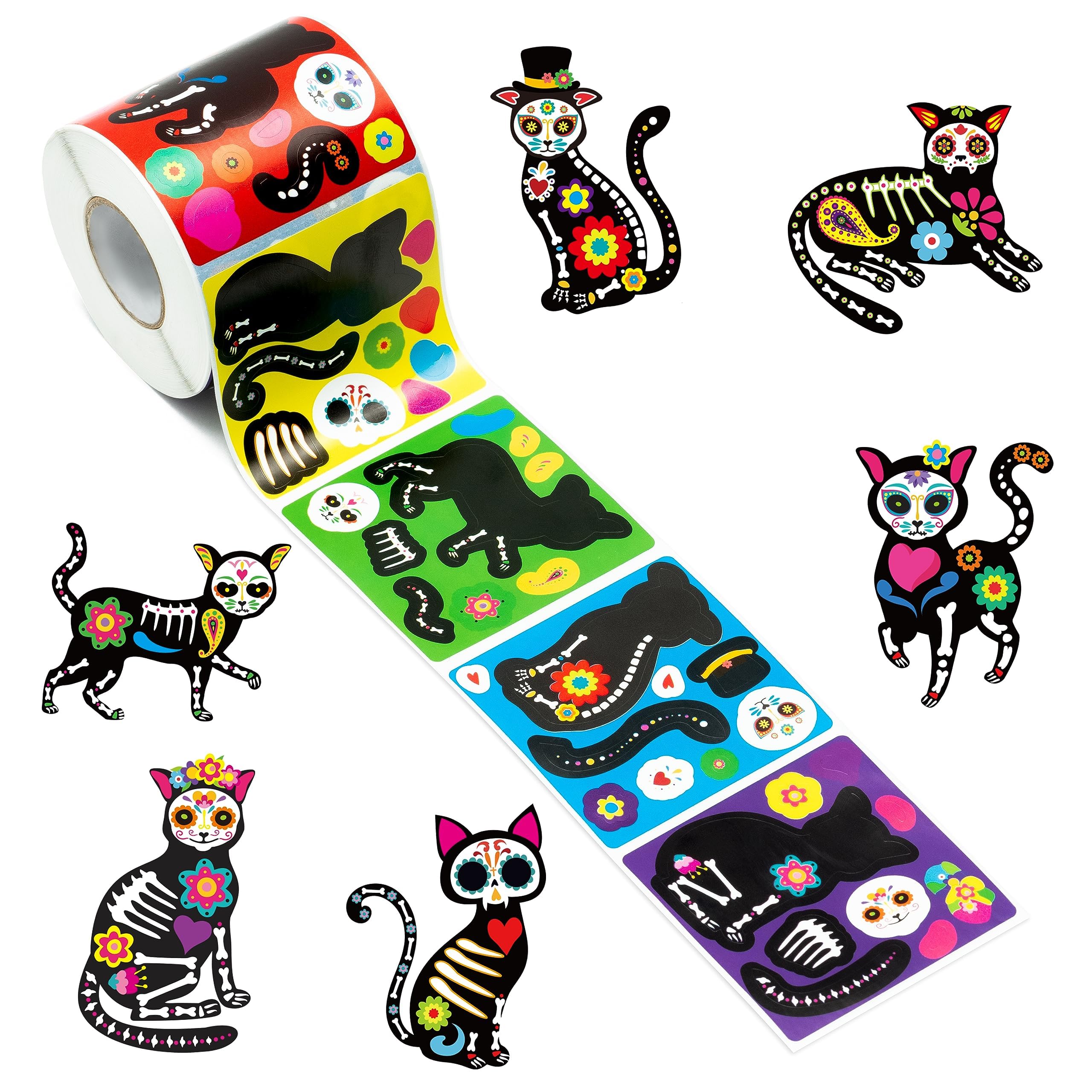 Snapklik.com : Haooryx Sugar Skull Sticker Rolls - 300Pcs Day Of The ...