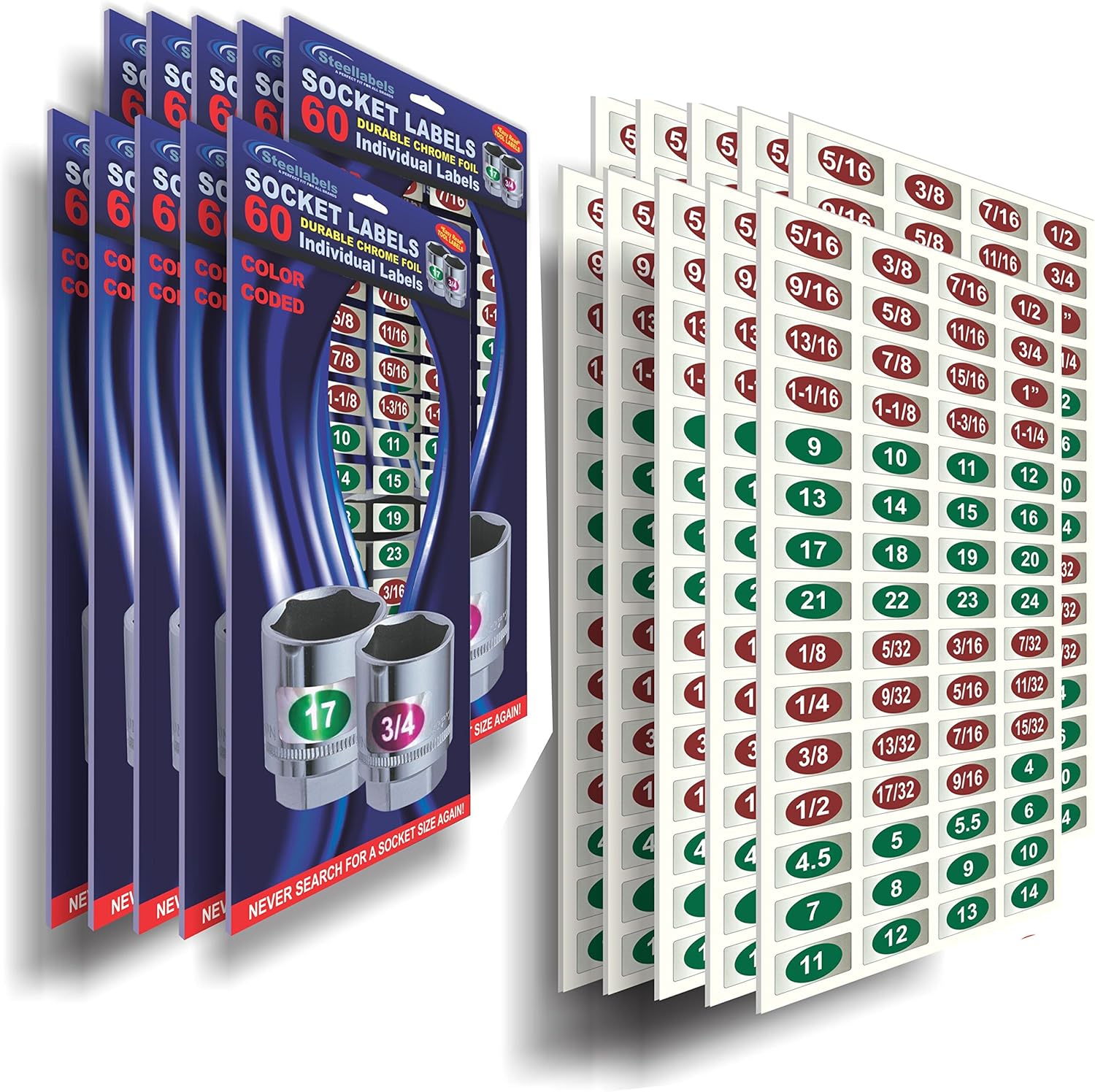 Manufacturers 10 Pack - Chrome Socket Labels (Green Edition) - Tool ...
