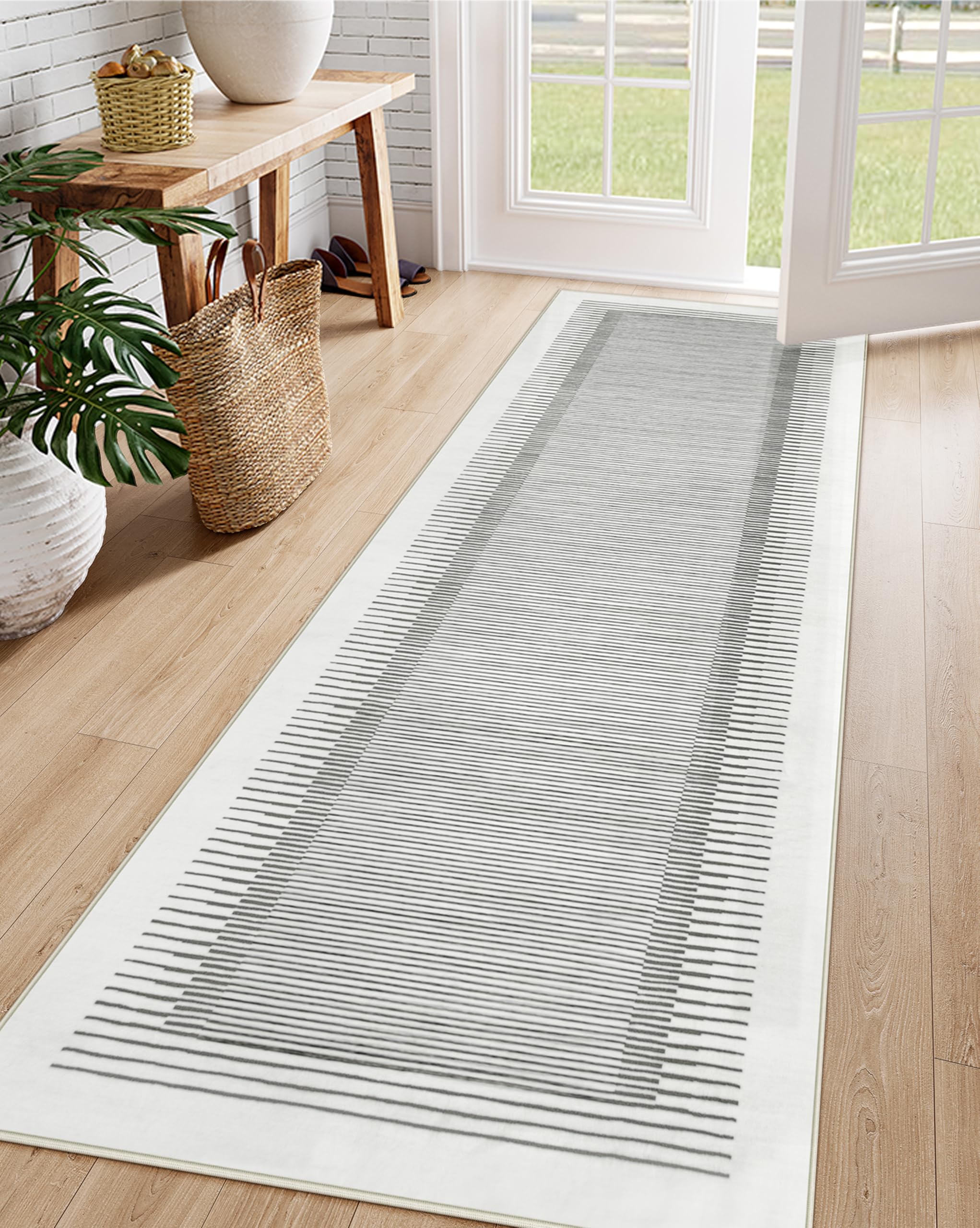 Amazon.com: Wonnitar Washable Striped Runner Rug 2'6"x8', Non-Slip ...